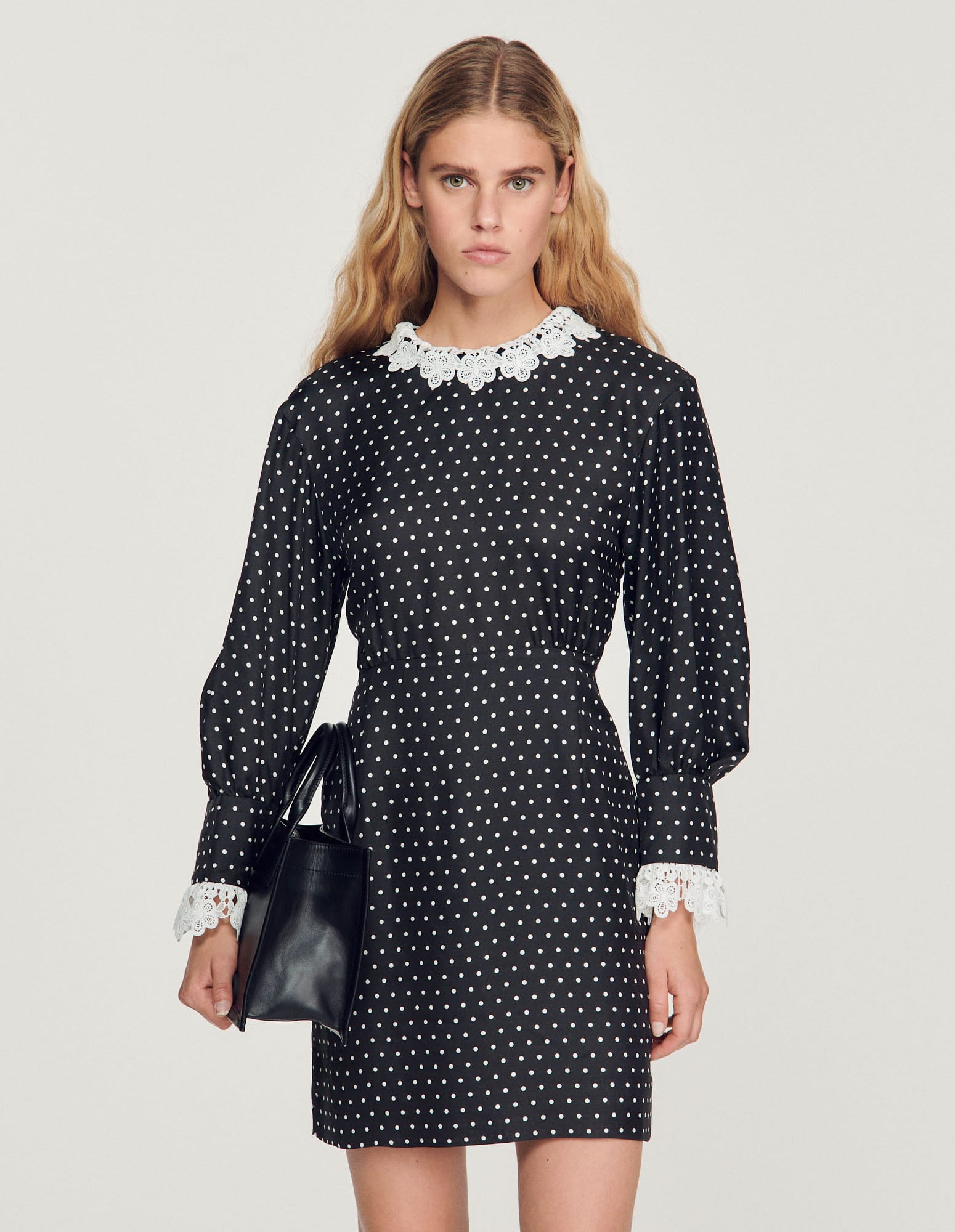 SANDRO Short Flowing Polka-Dot Dress | endource