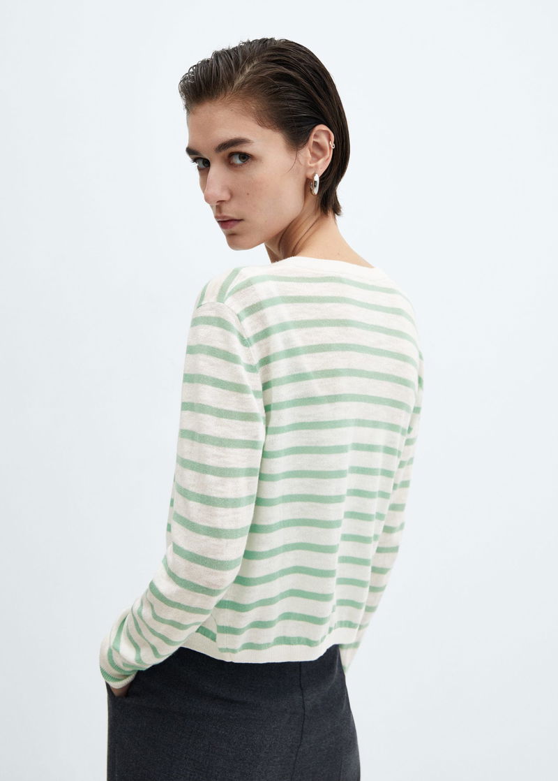 MANGO Stripped Knit Cardigan in White | Endource