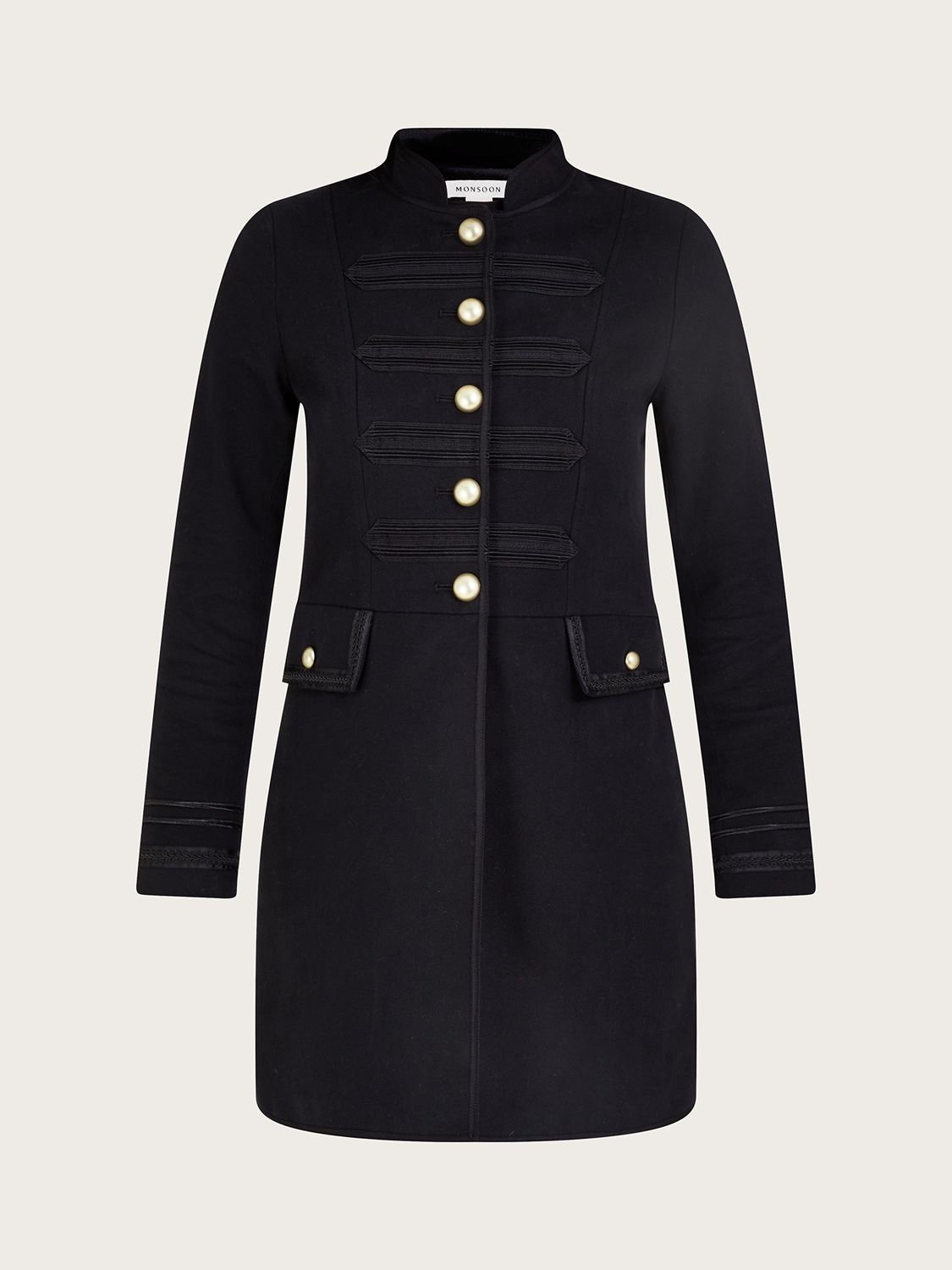 Monsoon Military Style Long Jacket in Black | endource