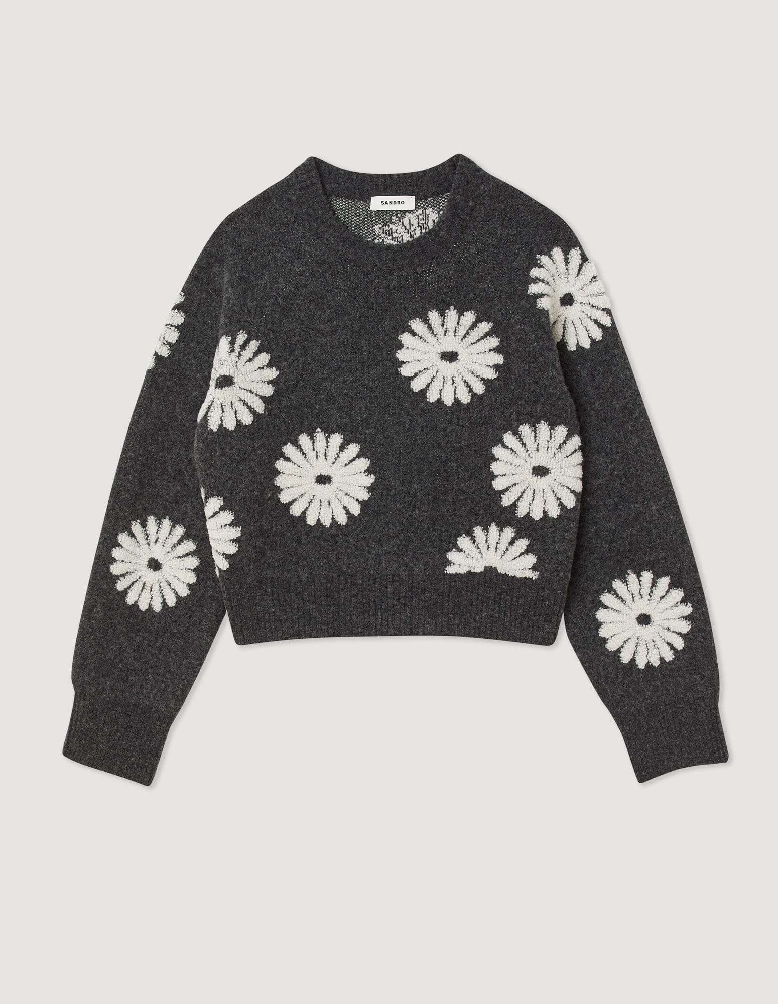 SANDRO Floral Knit Sweater in Dark Grey | endource