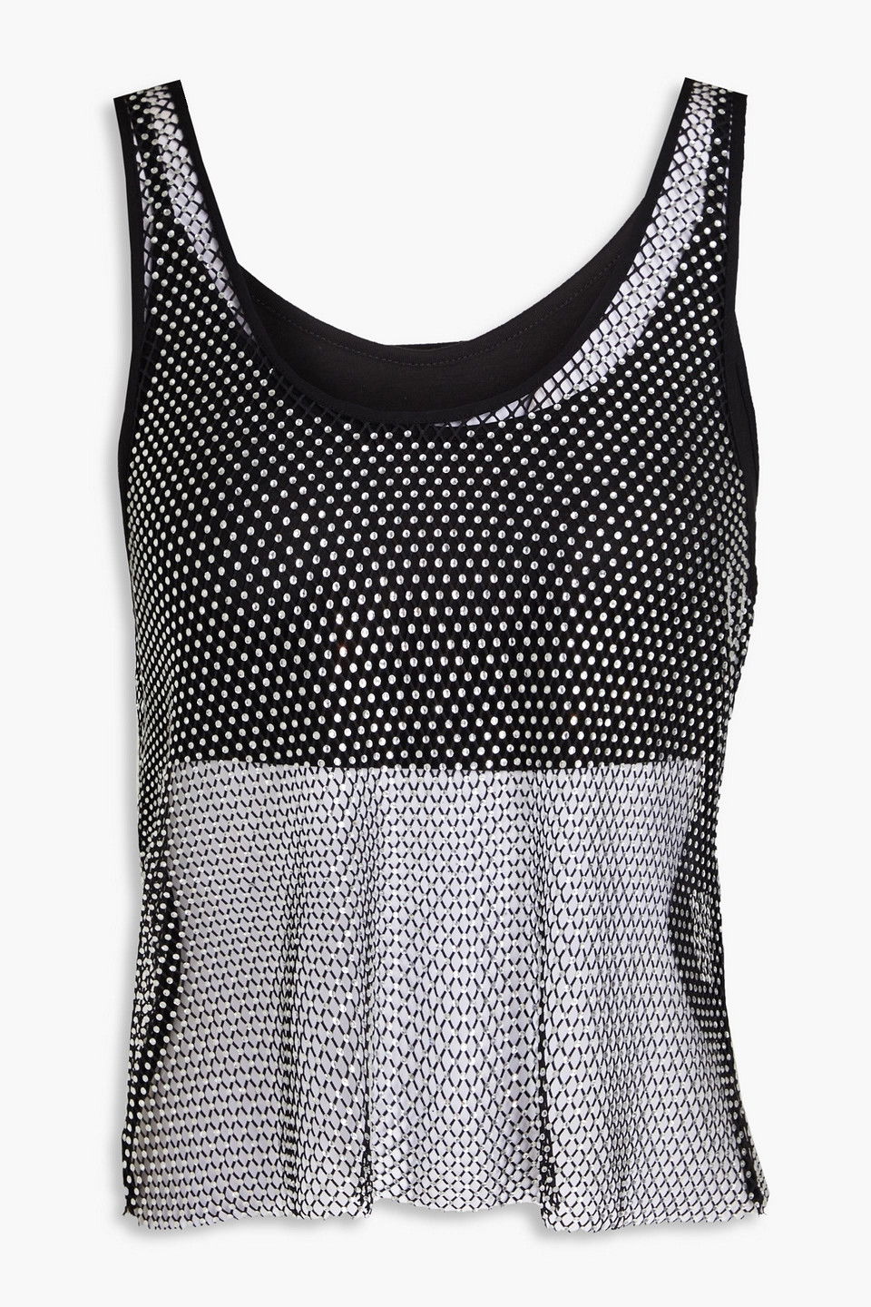 MAJE Cropped Crystal-Embellished Mesh Top in Black | endource