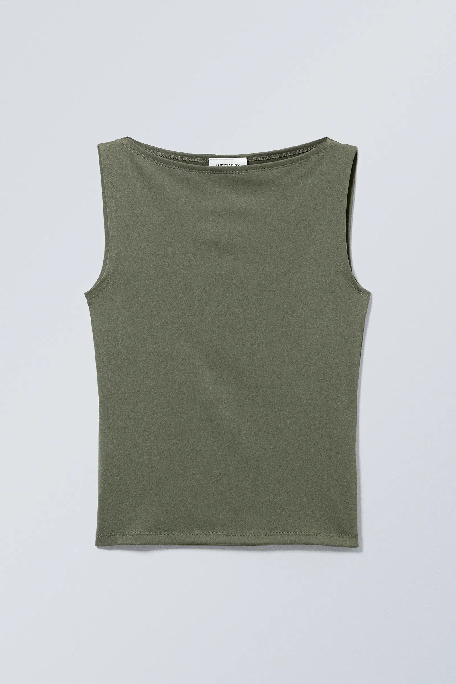 WEEKDAY Annie Boatneck Sleeveless Top in Dusty Khaki | endource