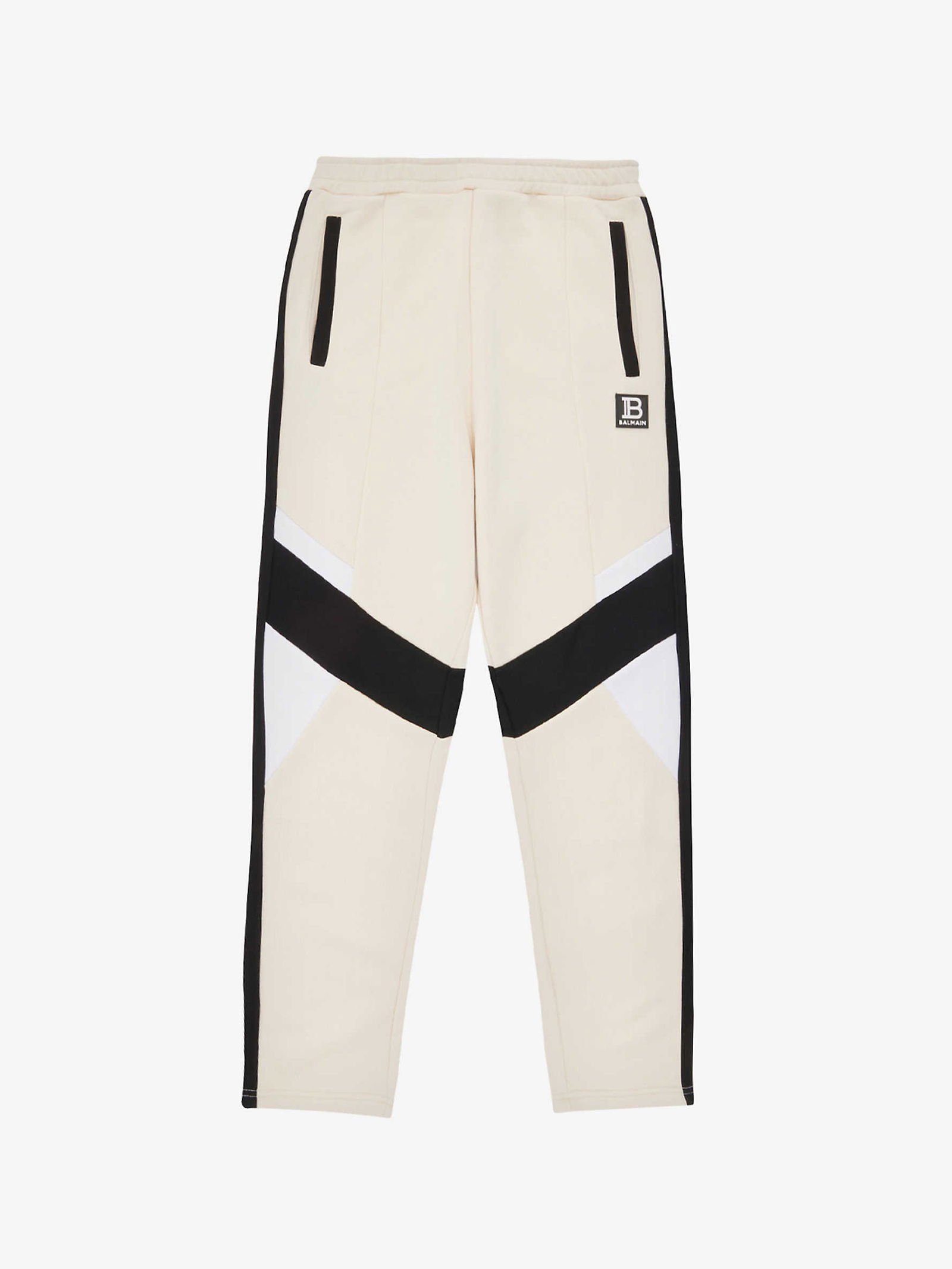 BALMAIN Logo-Patch Cotton-Blend Jogging Bottoms in CREAM | endource