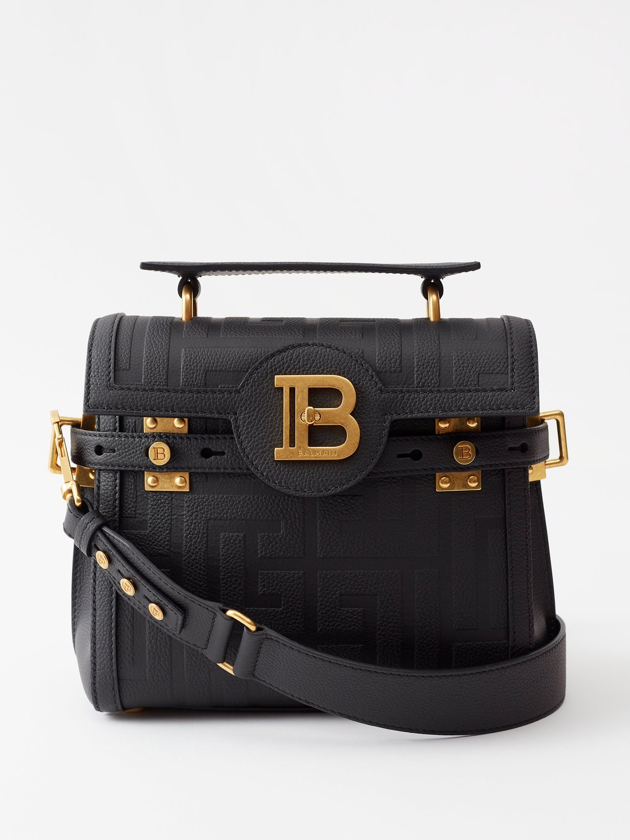 BALMAIN Bbuzz Monogram-Embossed Leather Cross-Body Bag in Black | endource