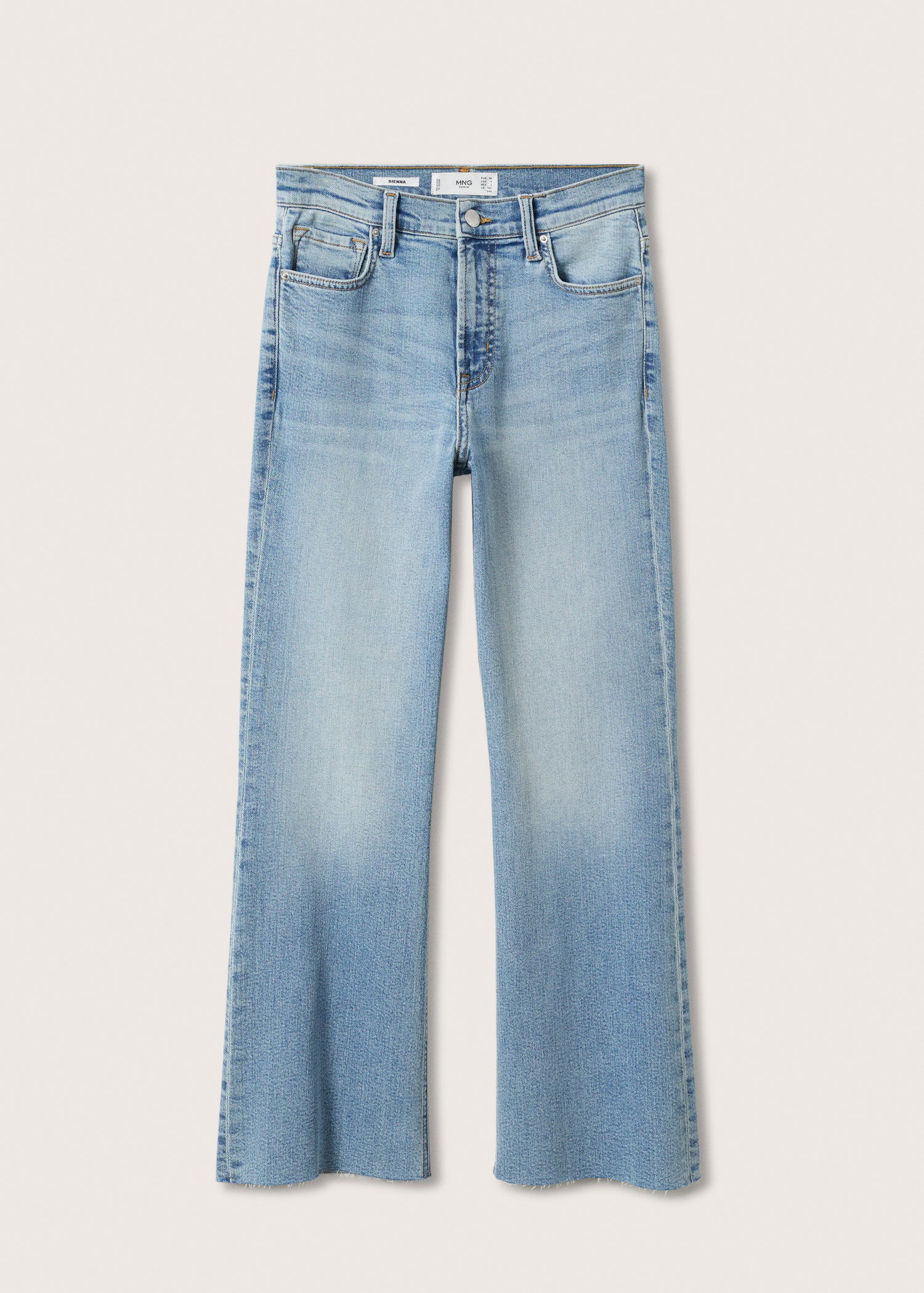 MANGO High-Waist Bootcut Jeans in Medium Blue | endource