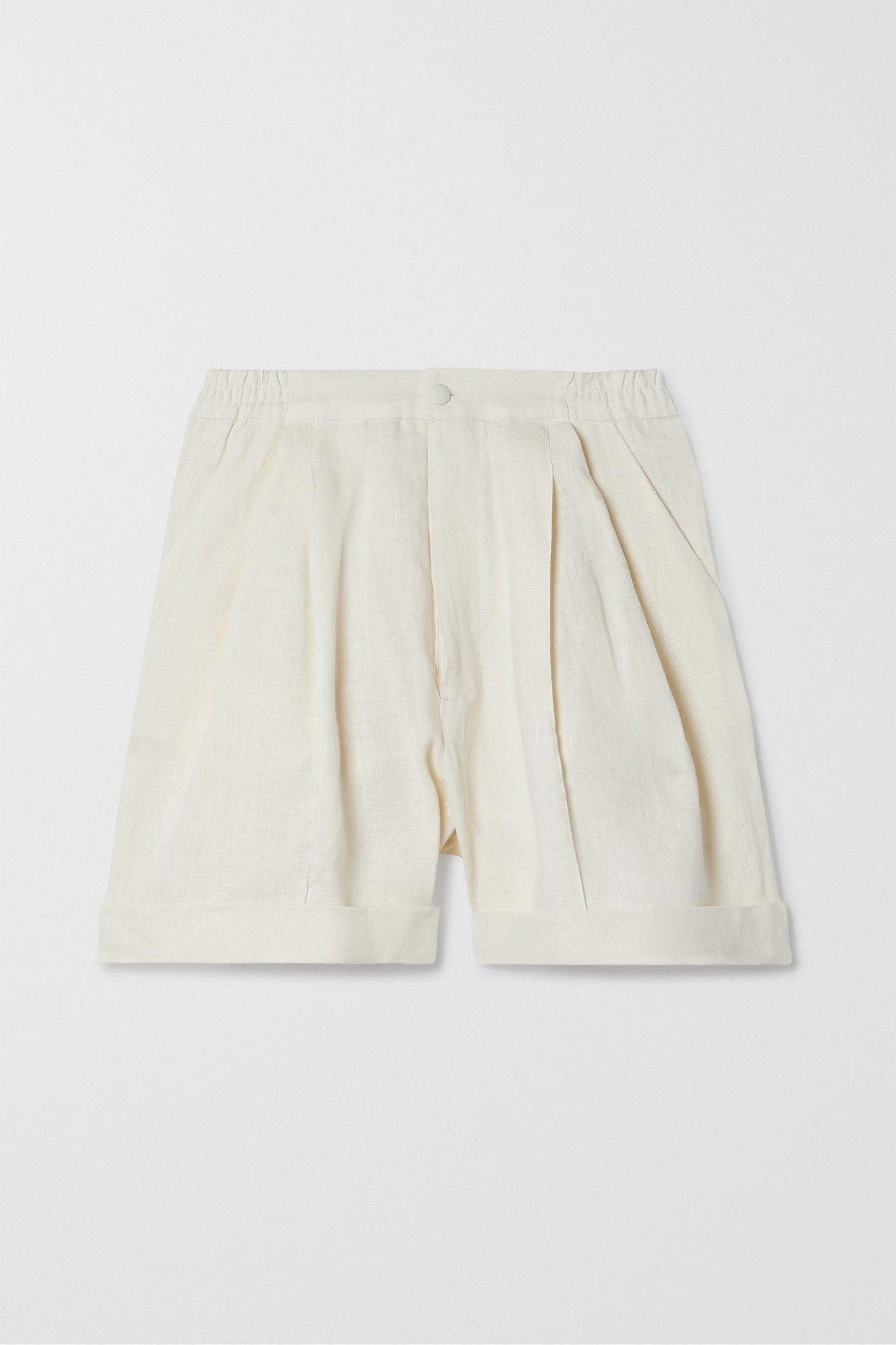 SLEEPER Dynasty Pleated Linen Shorts in Off-white | Endource