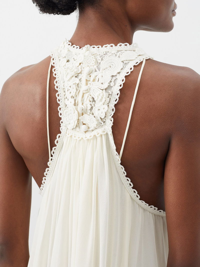 ISABEL MARANT Racky Crochet-Panel Silk Mini Dress in Ivory | endource