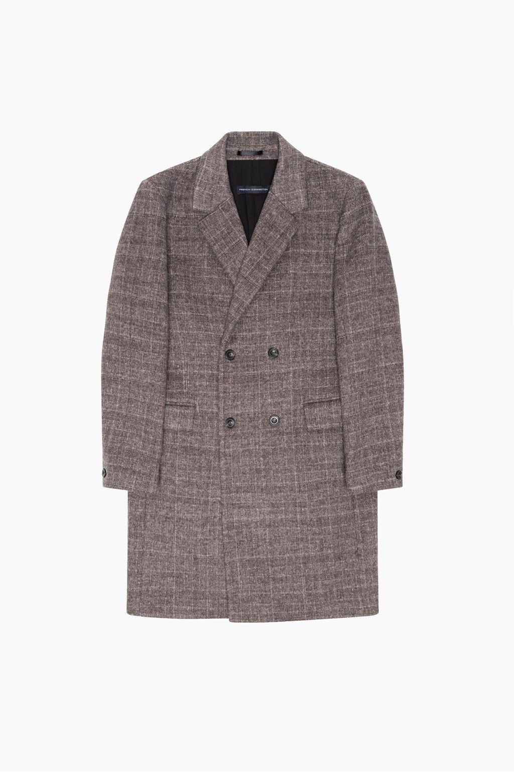 FRENCH CONNECTION Double Breasted Heritage Coat in Stone Melange | endource