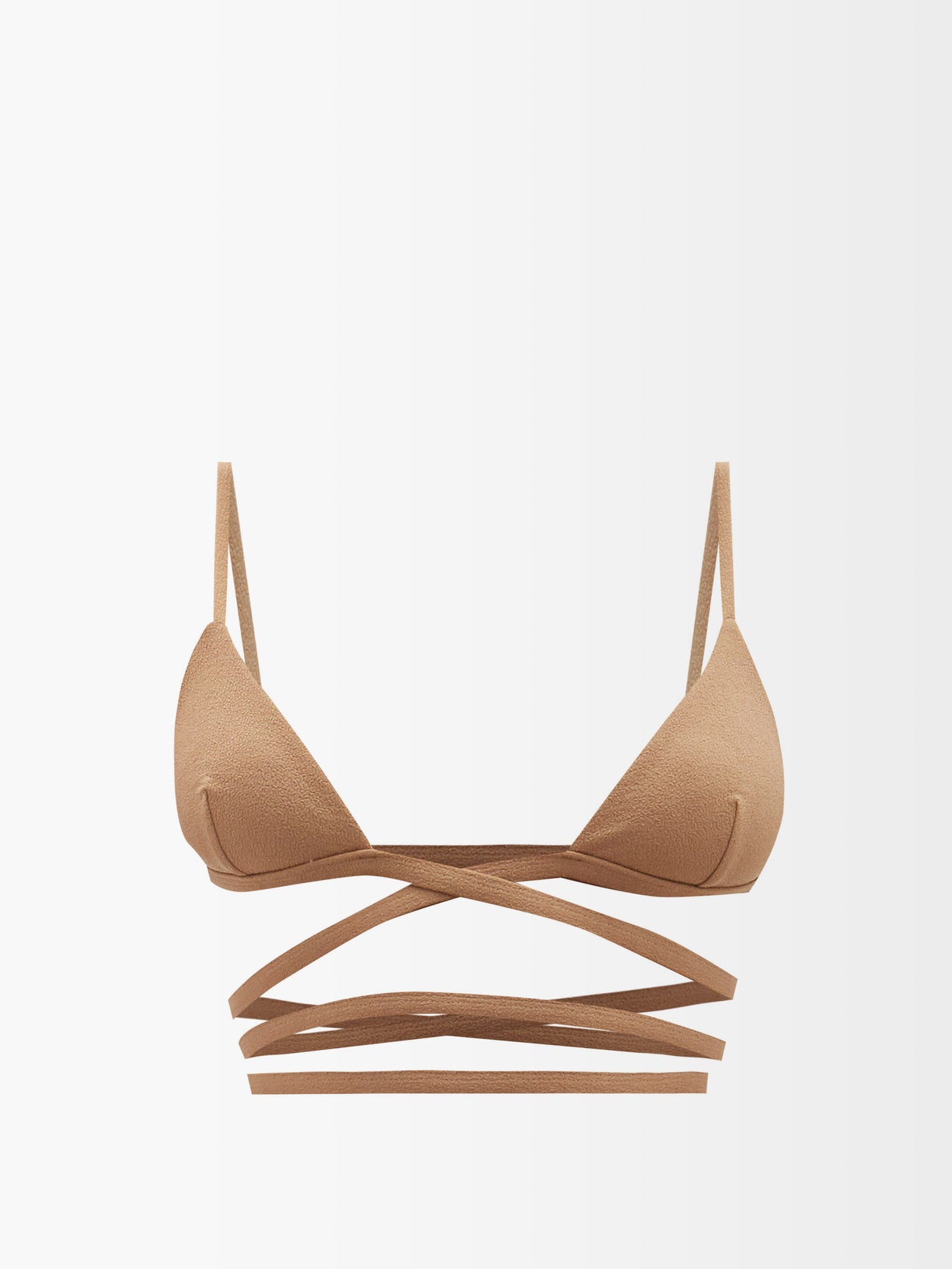 MATTEAU The Wrap Crinkled Triangle Bikini Top in Camel | endource
