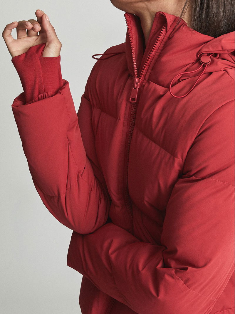 REISS Thea Short Puffer Jacket in Red | Endource