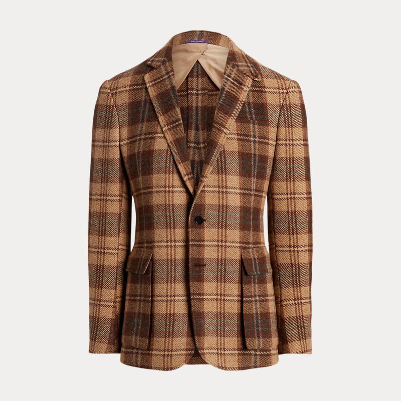 RALPH LAUREN PURPLE LABEL Kent Hand-Tailored Plaid Jacket in Brown ...