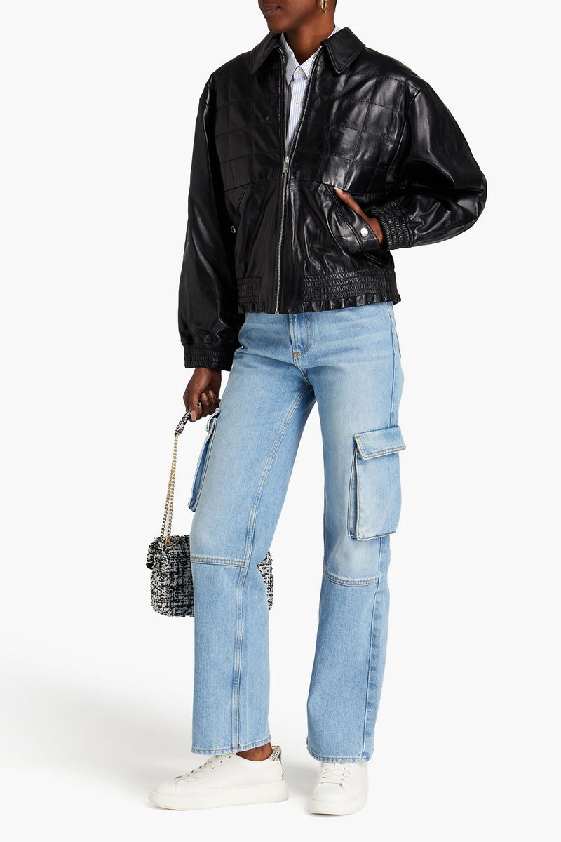 SANDRO Arnold Quilted Leather Jacket in Black | endource