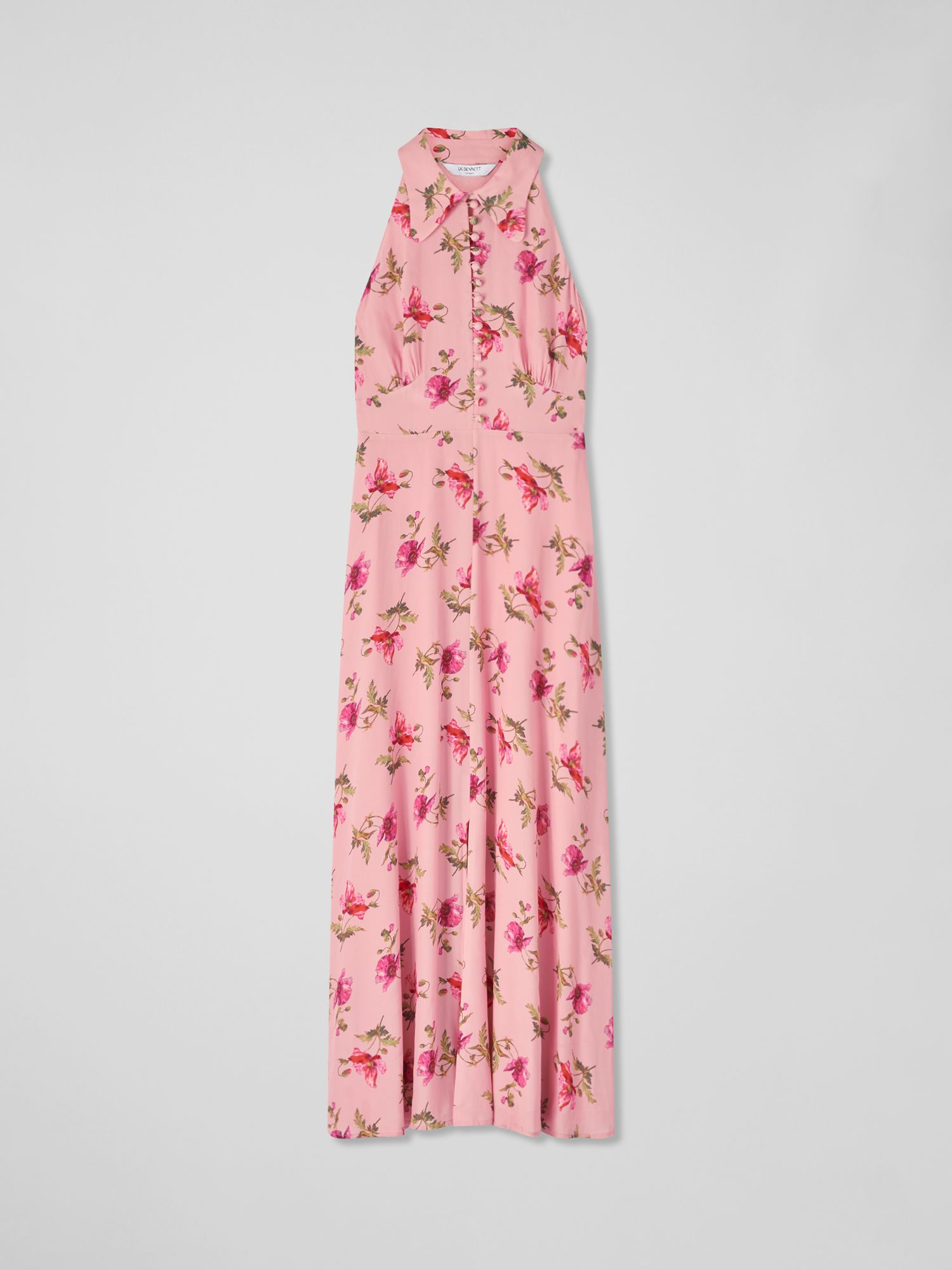 L.K. BENNETT Flori Poppy Print Silk Cutaway Dress in Pink | endource