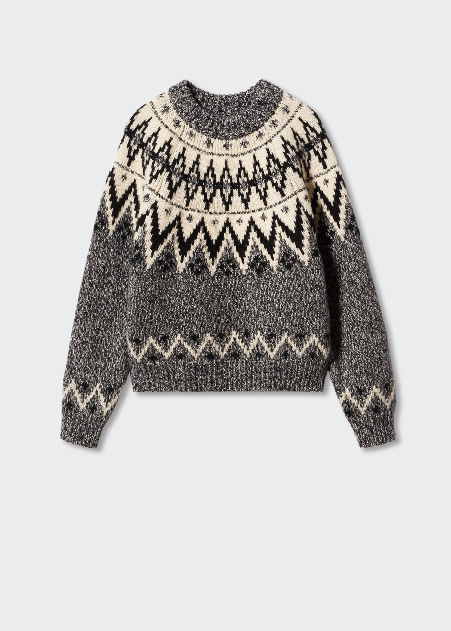 MANGO Crew Neck Border Sweater in Dark Heather Grey | endource