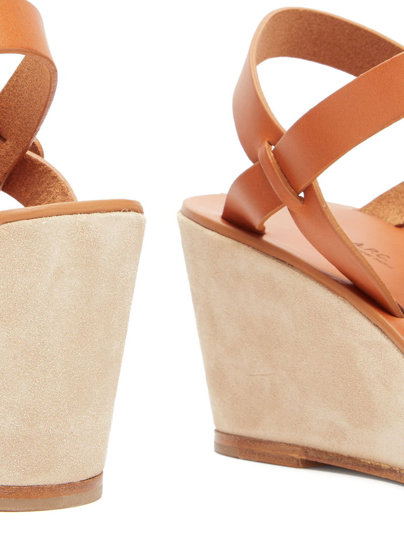 A.P.C. Judith Leather And Suede Wedge Sandals in Tan brown | endource