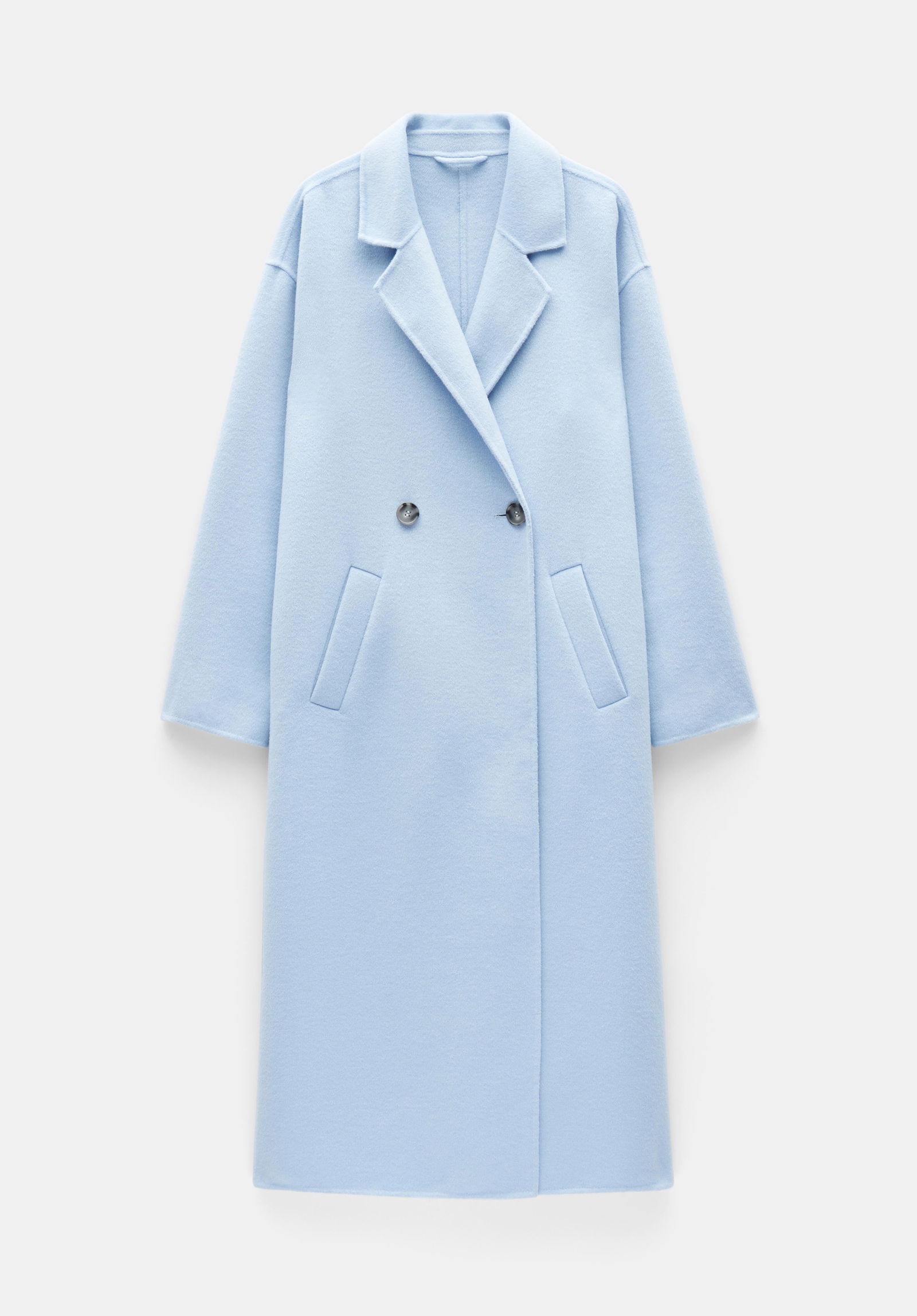 HUSH Iris Relaxed Wool Blend Double Faced Coat in Blue | endource