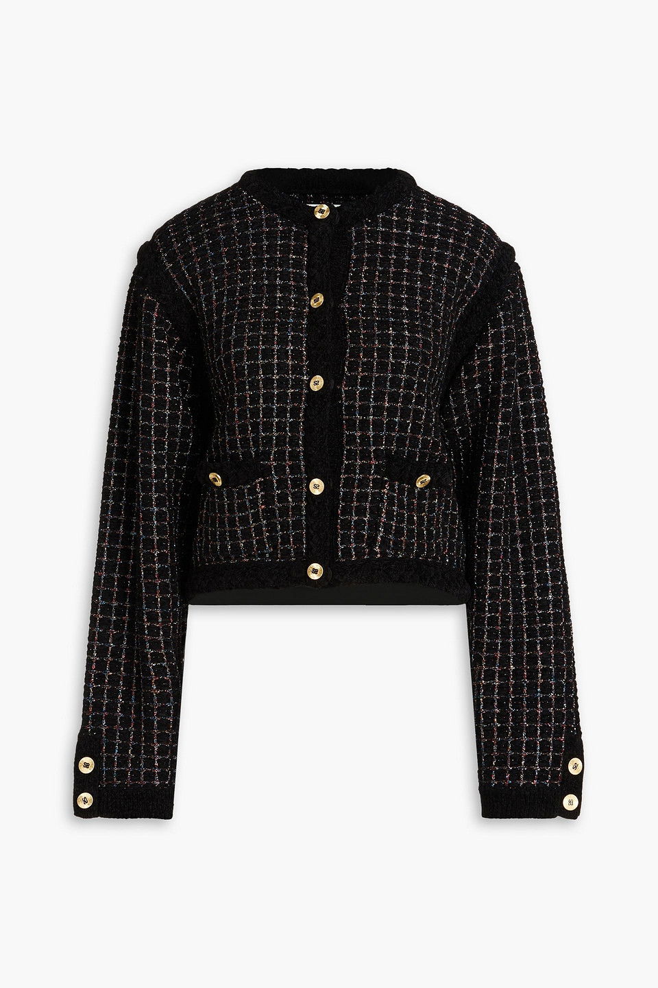 SANDRO Metallic Checked Knitted Jacket in Black | endource