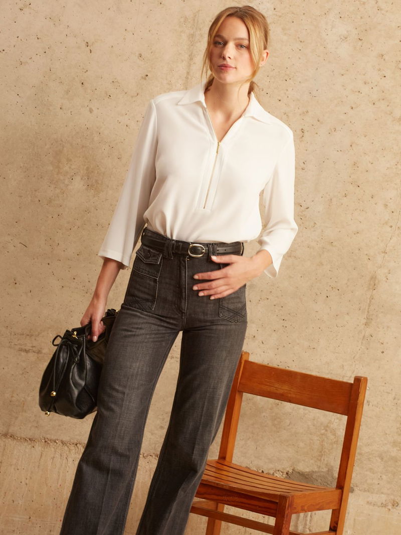 Gerard Darel Cynthia Floral Print Blouse in Ecru | endource