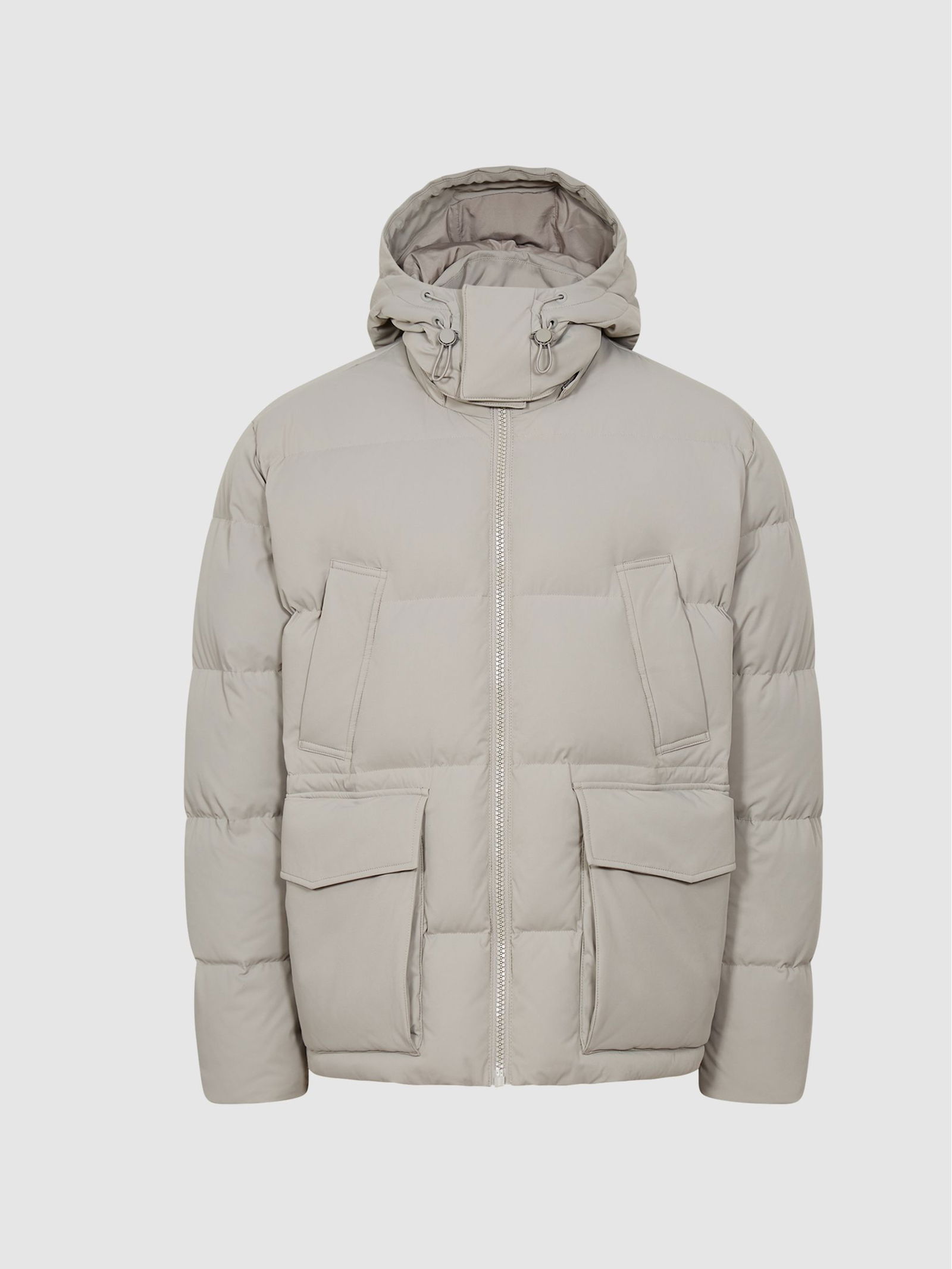 REISS Ryder Hooded Puffer Jacket in Stone | endource