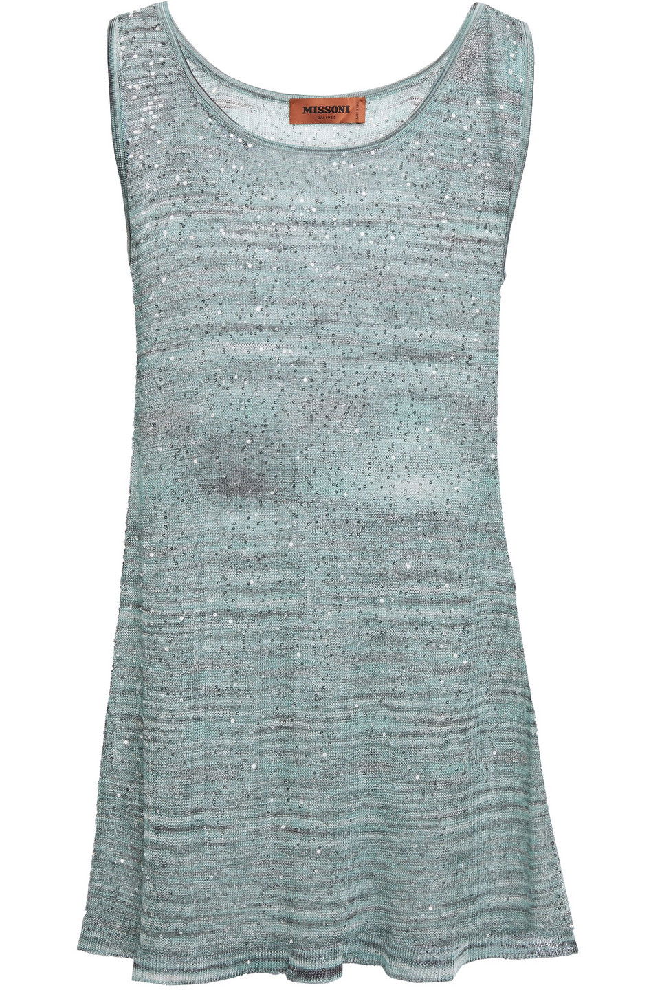 MISSONI Sequin-Embellished Crochet-Knit Tank in Blue | Endource