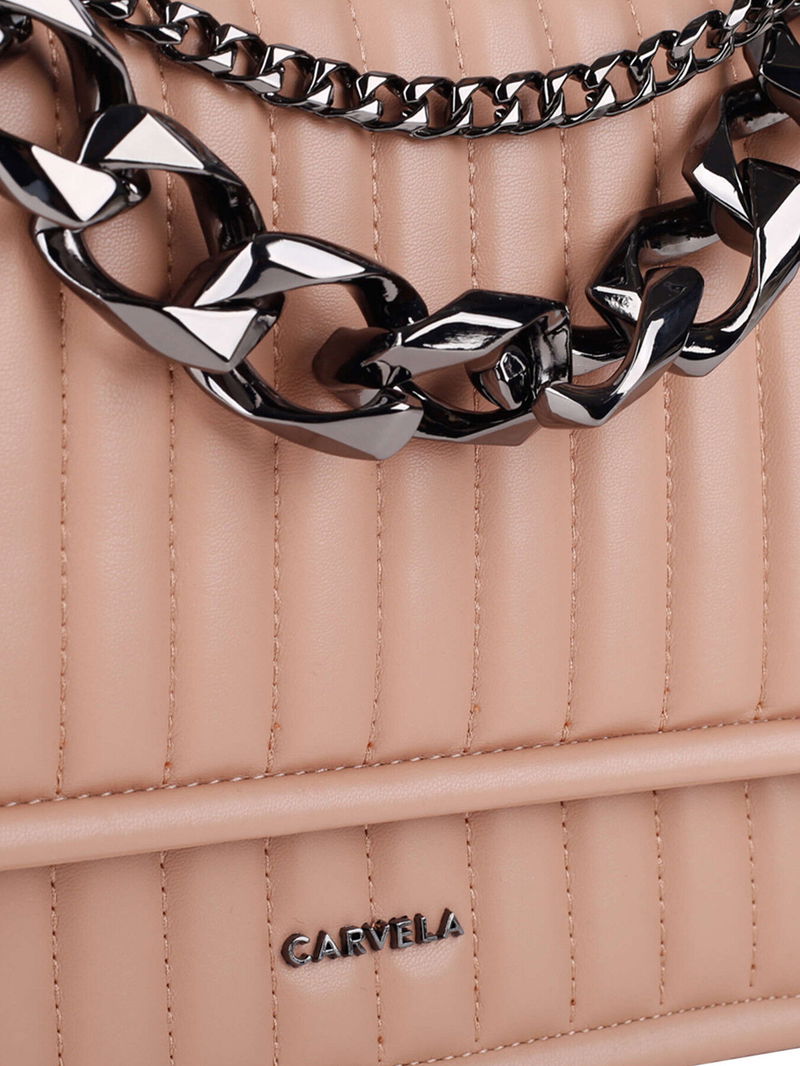 CARVELA Rebel Chain Cross Body Bag in Beige | endource