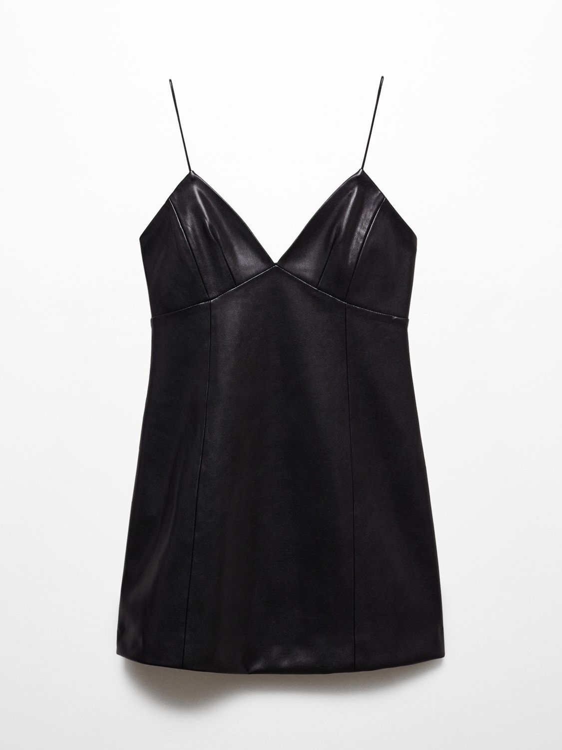 MANGO Lila Faux Leather Mini Dress in Black | endource