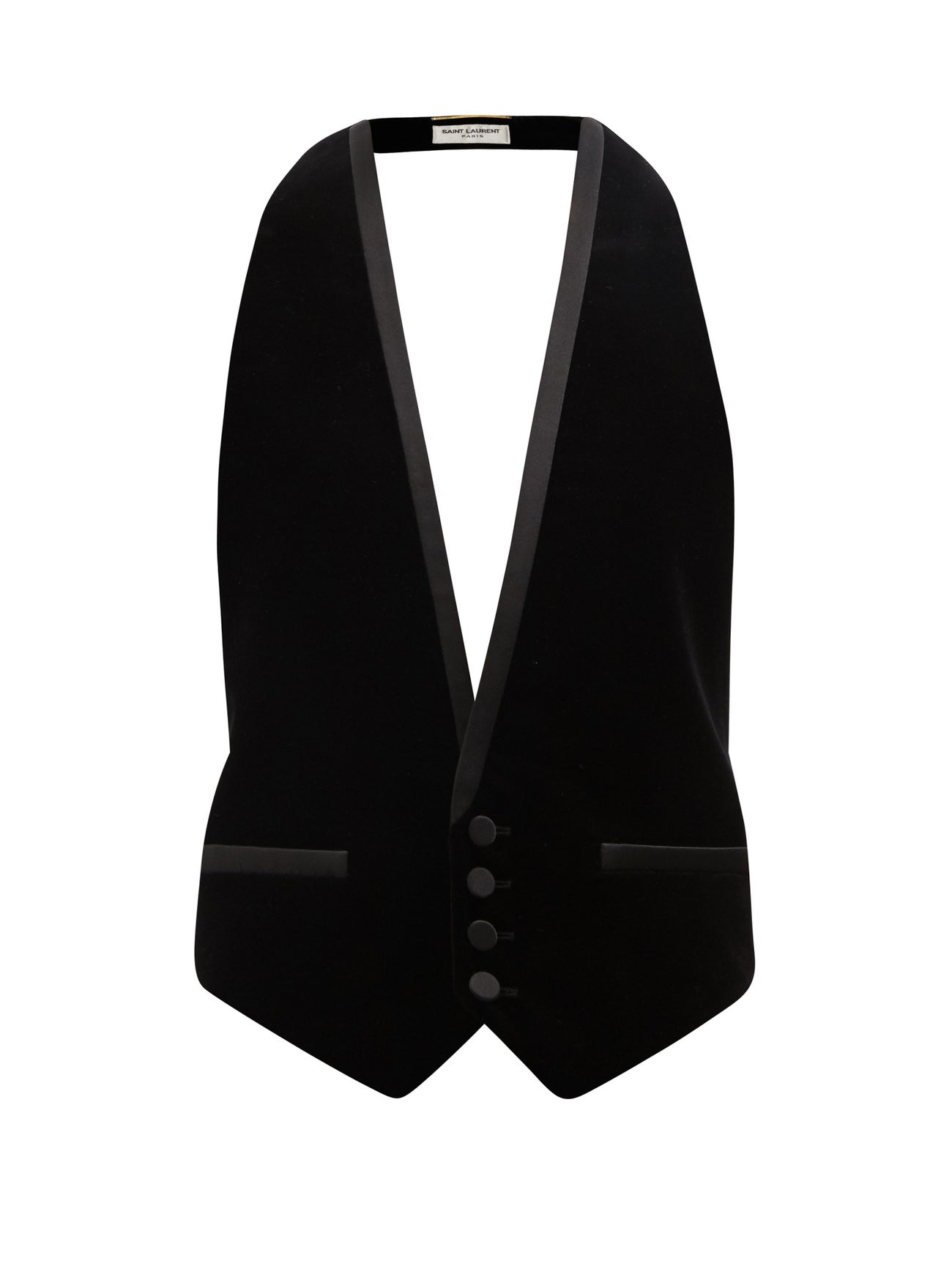 SAINT LAURENT Satin-Trimmed Backless Velvet Waistcoat in Black | Endource