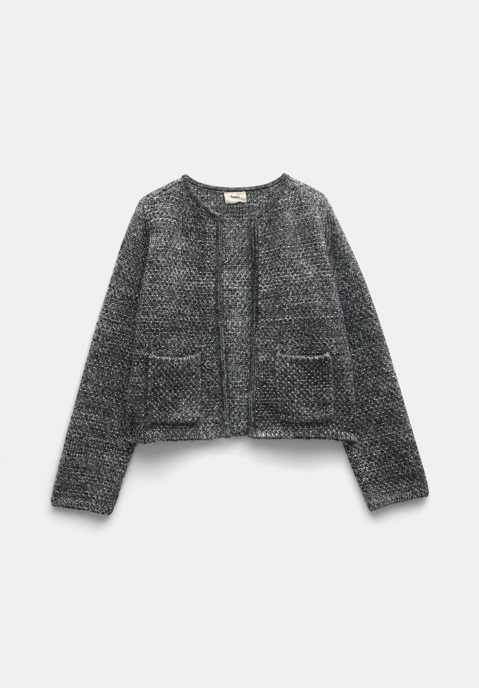 HUSH Dell Metallic Knitted Jacket in Charcoal/Metallic | endource
