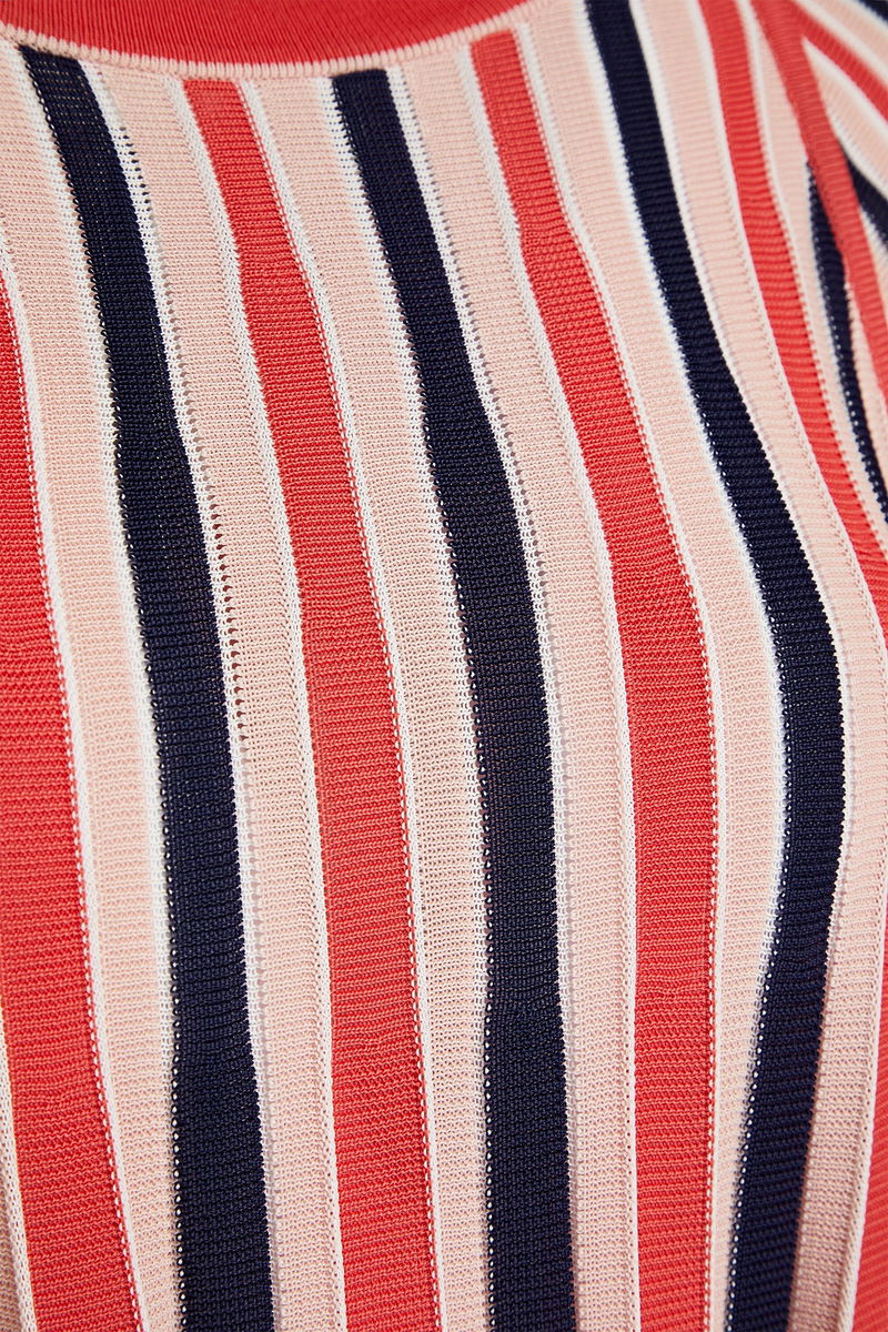 ZIMMERMANN Postcard Belted Striped Ribbed-Knit Top in Orange | Endource