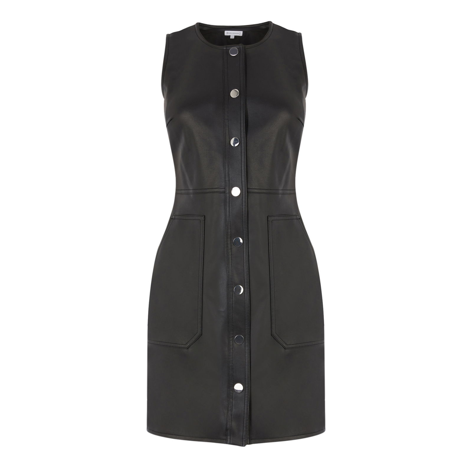 WAREHOUSE Faux Leather Pinafore Dress in Black | endource