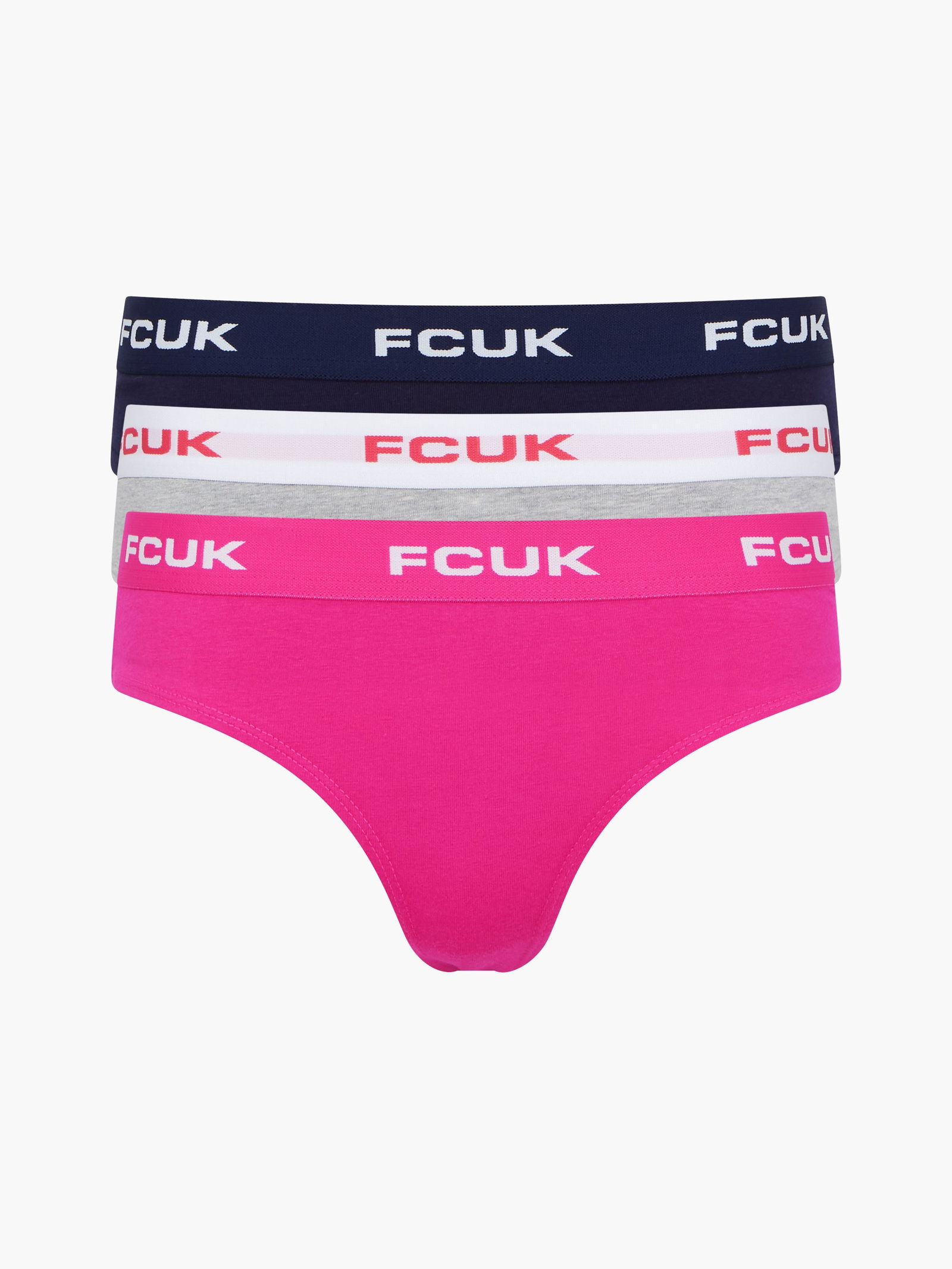 FRENCH CONNECTION 3 Pack FCUK Logo Thongs in Fiery Red/Light Grey Mel ...