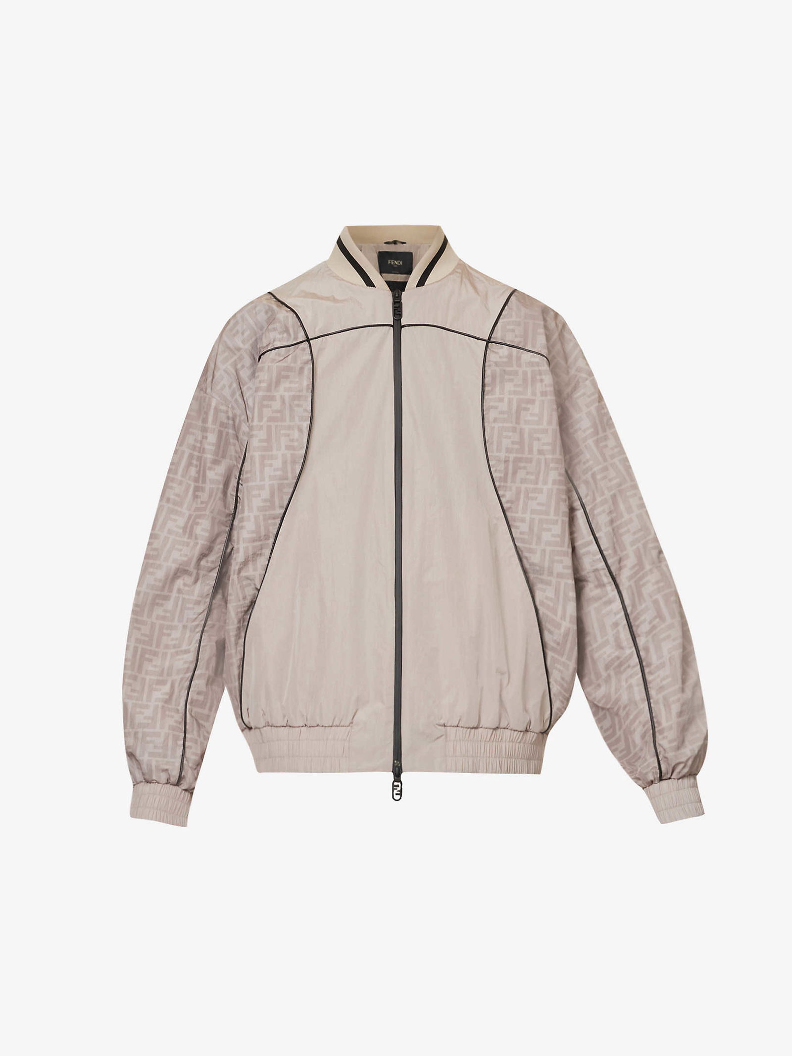 FENDI Logo-Print Boxy-Fit Shell Jacket in Stone+ebano | endource
