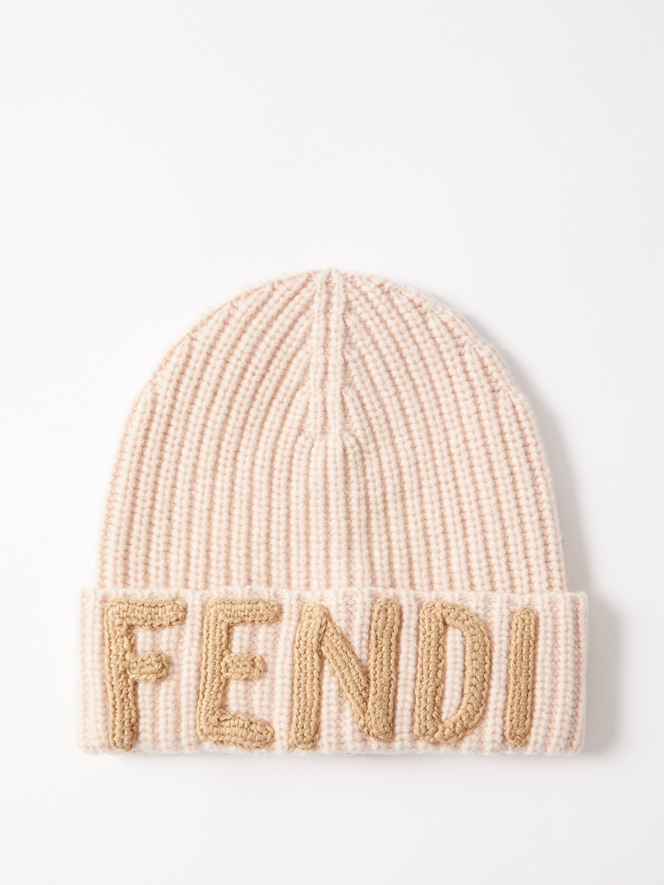 FENDI Logo-Appliqué Ribbed-Wool Beanie Hat in Pink | Endource