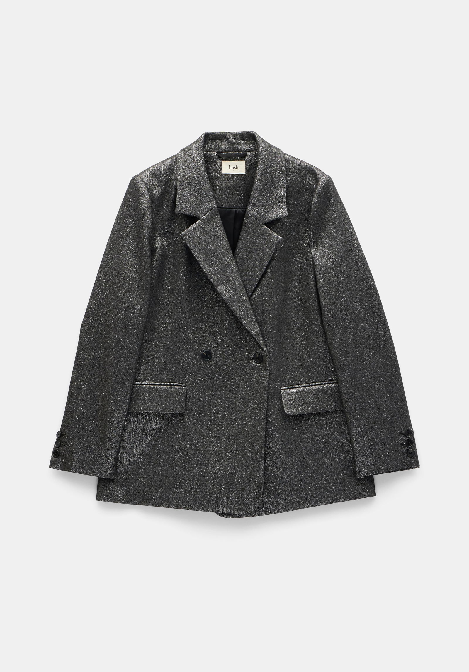 HUSH Hazel Metallic Blazer in Black Sparkle | endource