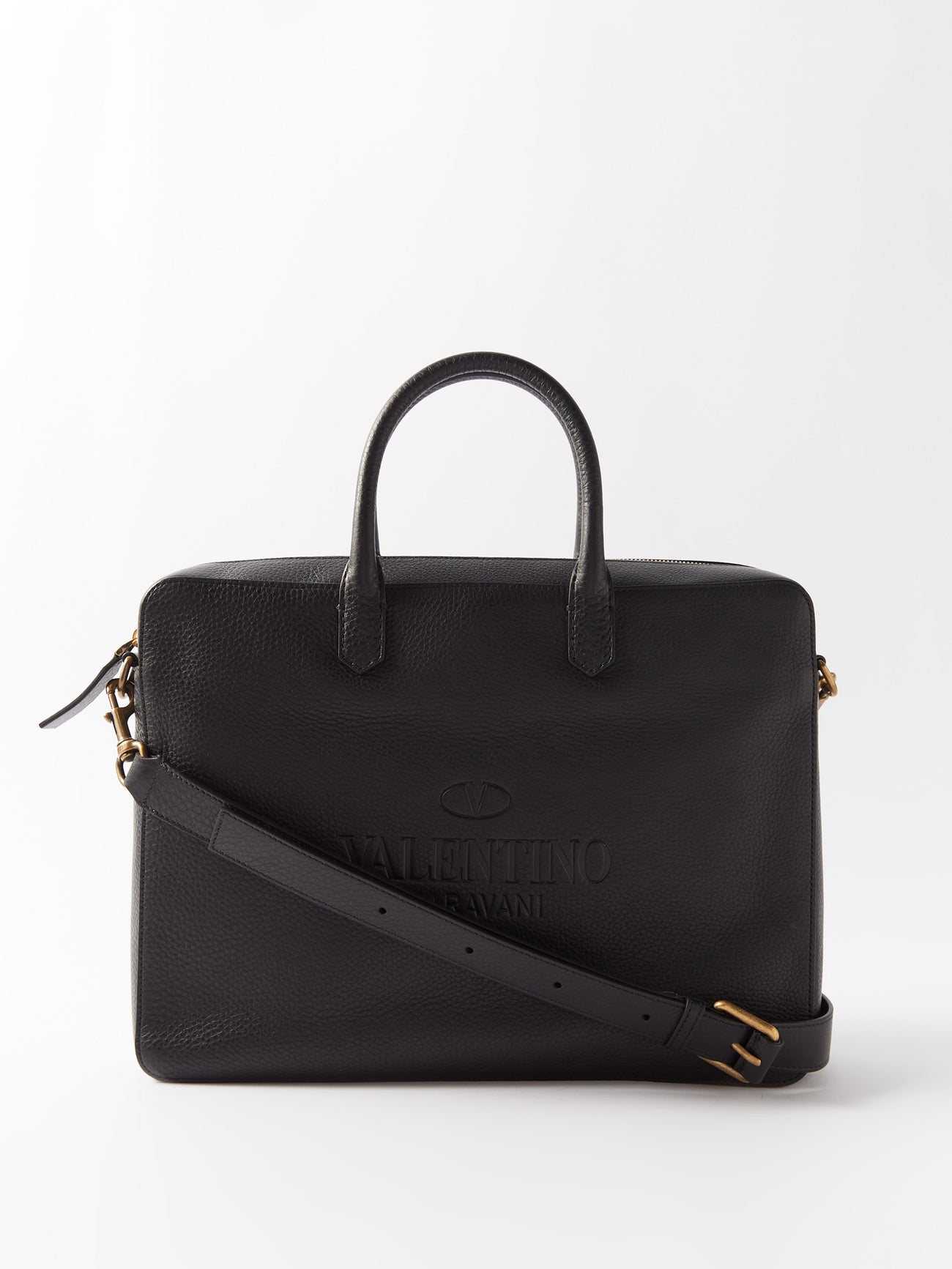 Valentino Logo-Debossed Leather Briefcase in Black | endource