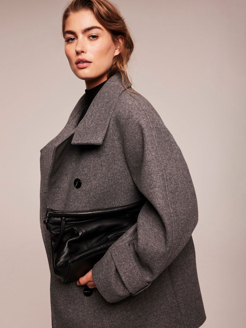 MINT VELVET Oversized Funnel Neck Coat in Grey | Endource