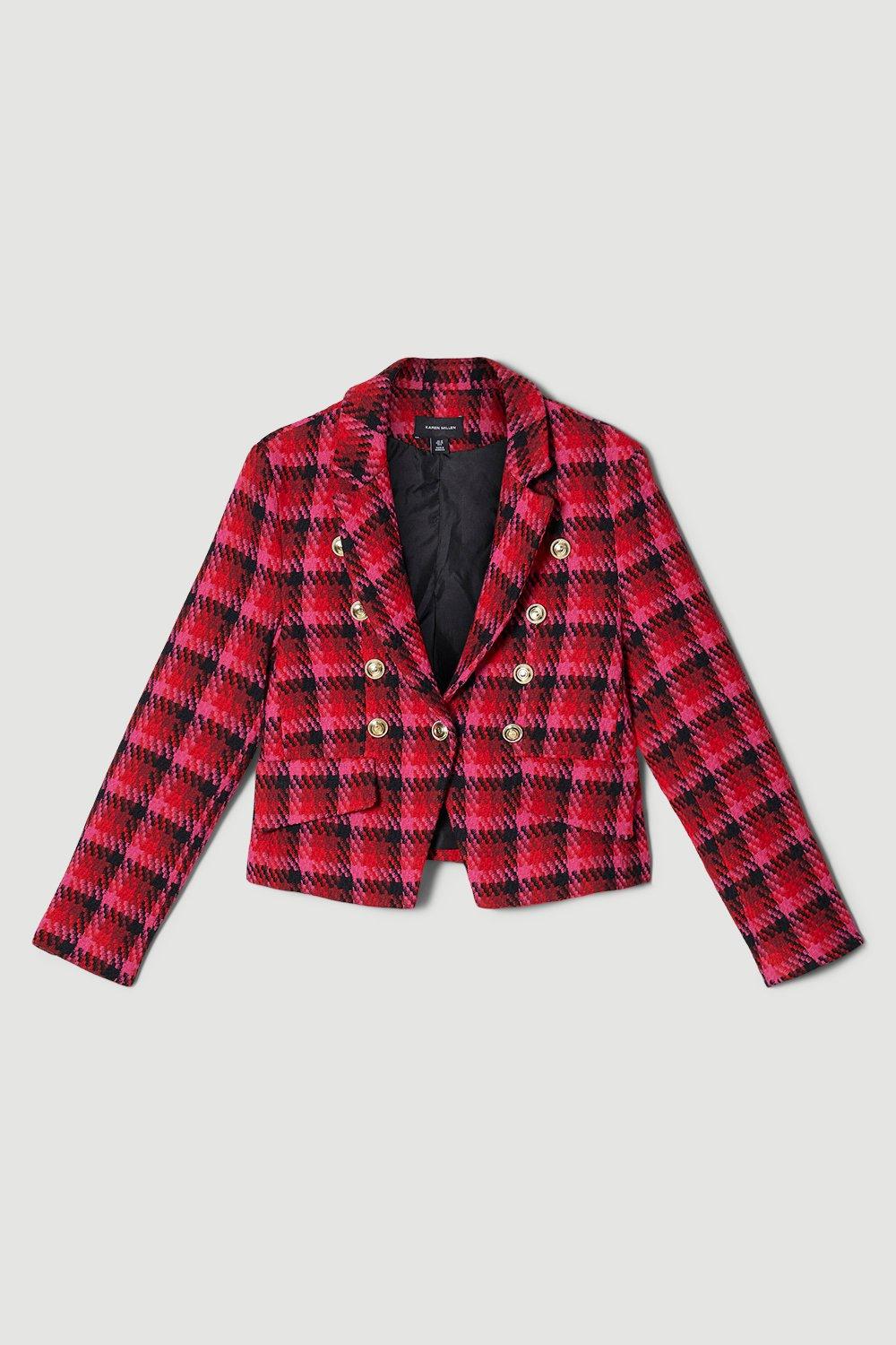 KAREN MILLEN Dogtooth Military Button Tailored Blazer in Multi | endource