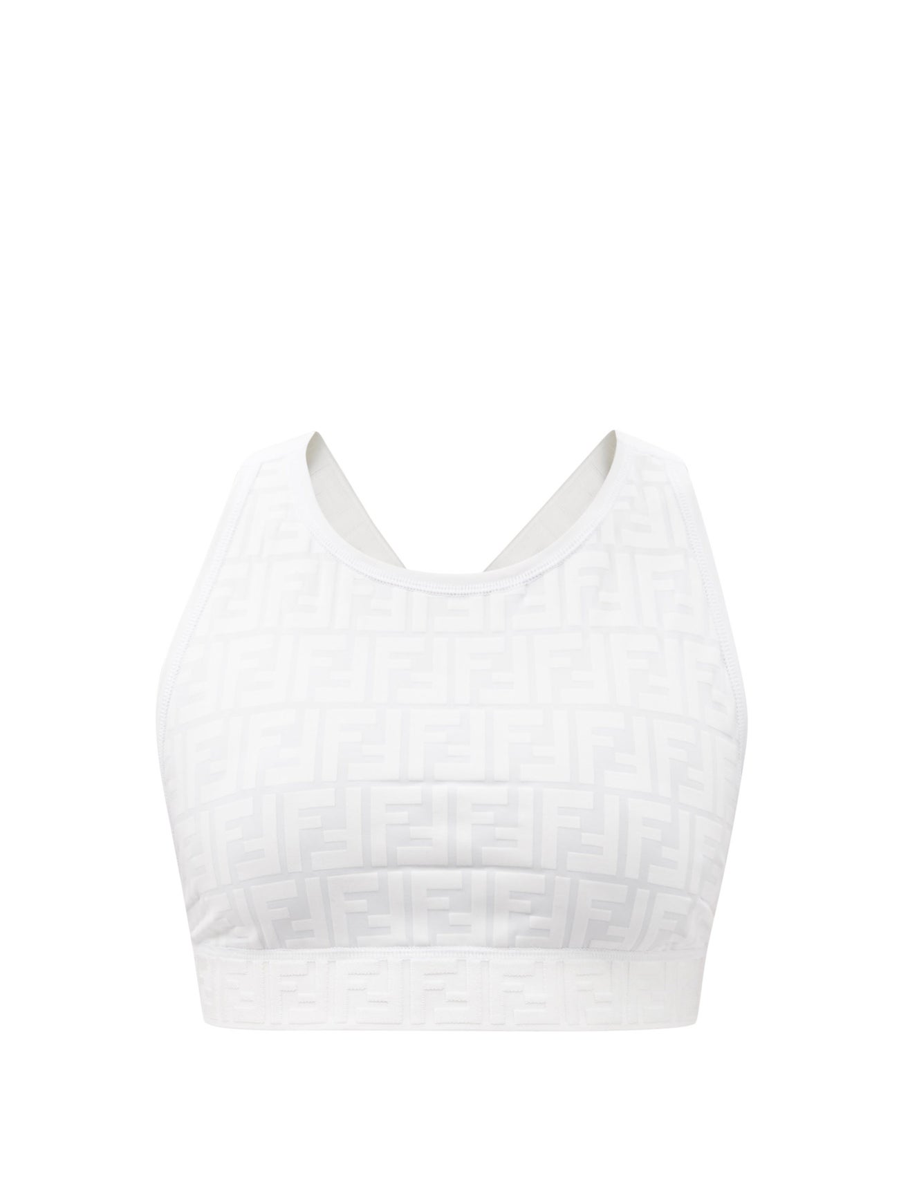 FENDI FF-Jacquard Low-Impact Sports Bra in White | endource