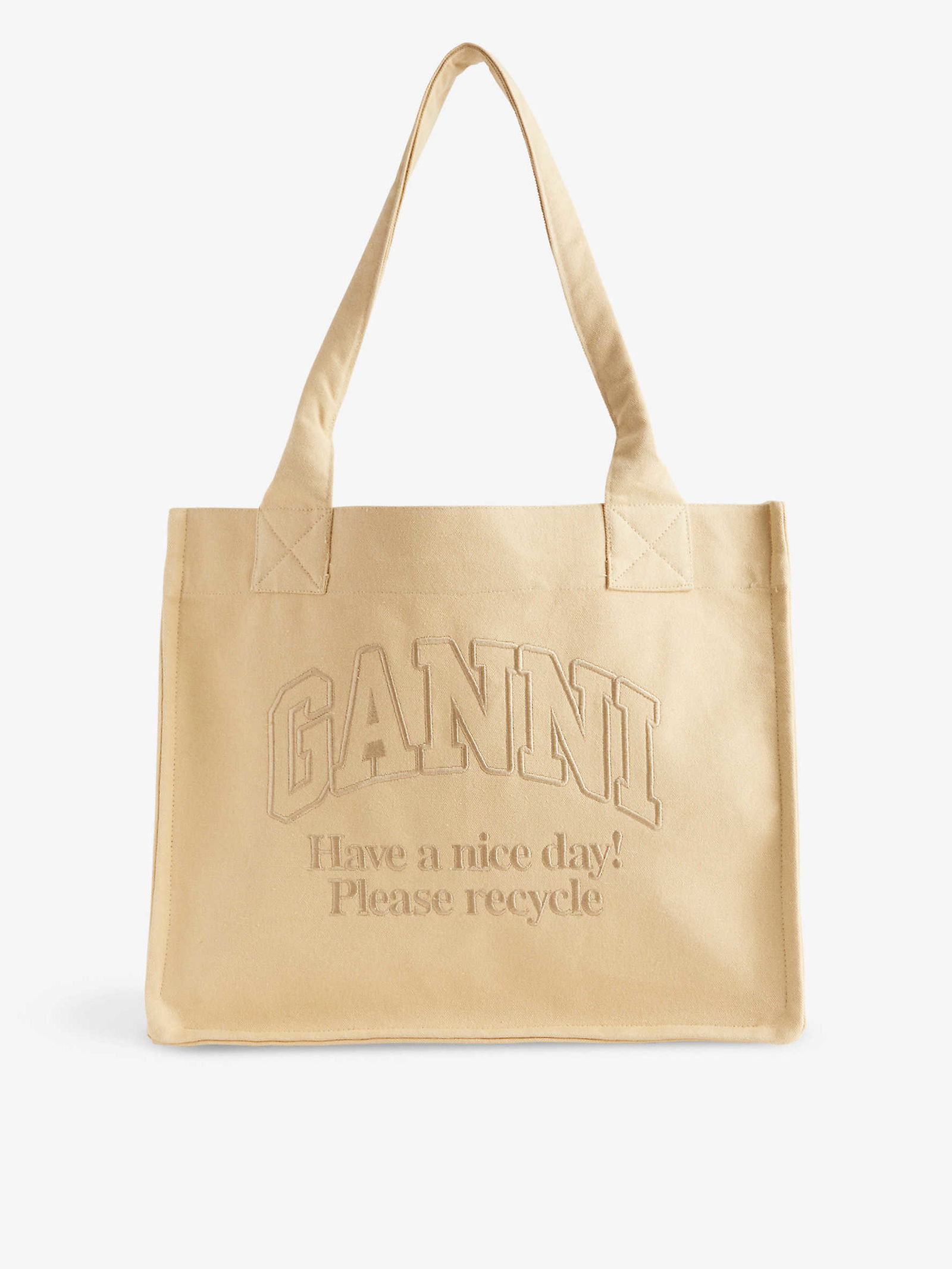 GANNI Easy Shopper Logo-Embroidered Tote Bag in BUTTERCREAM | endource