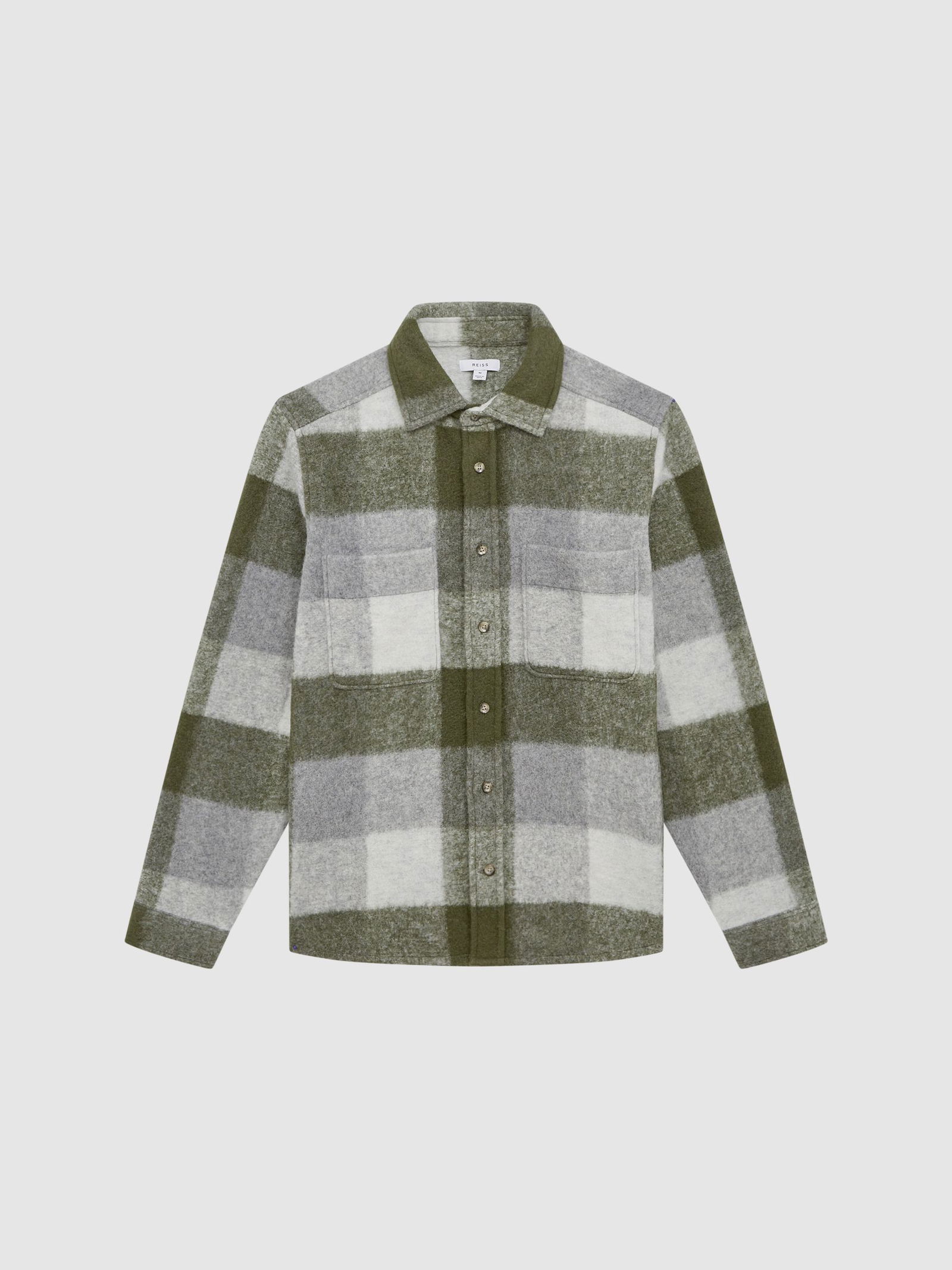 REISS Stoval Brushed Overshirt in Green/Ecru | endource