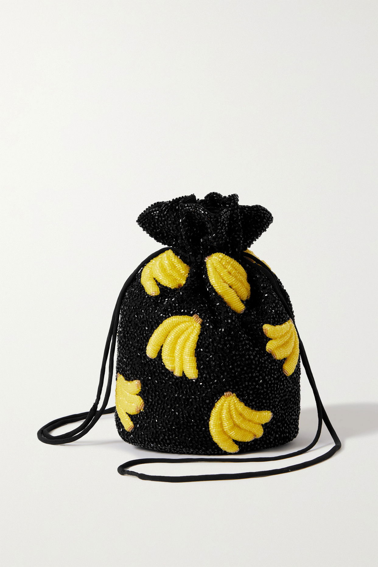 GANNI Beaded Satin Bucket Bag in Black | endource