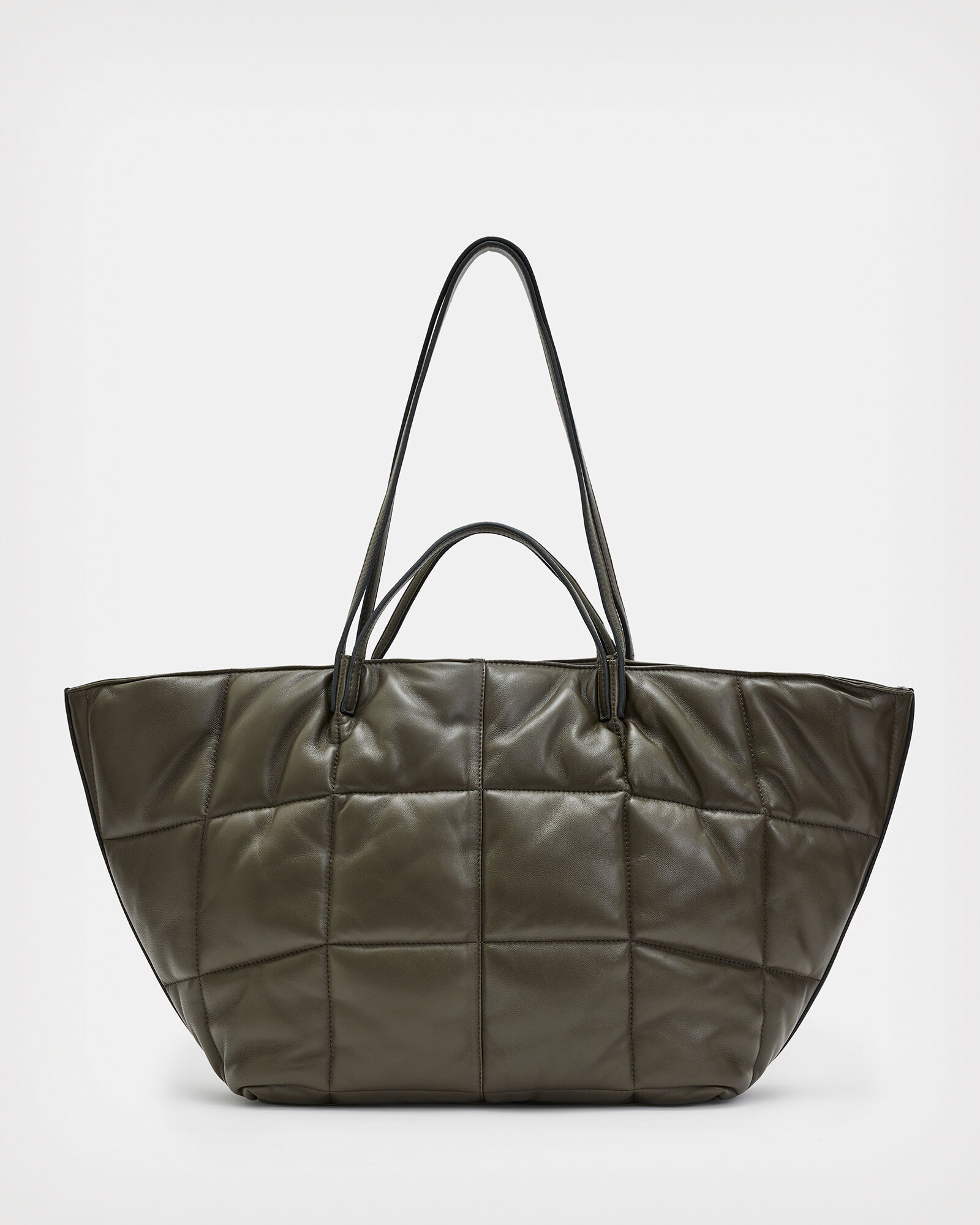 ALLSAINTS Nadaline Leather Quilted Tote Bag in Olive | endource