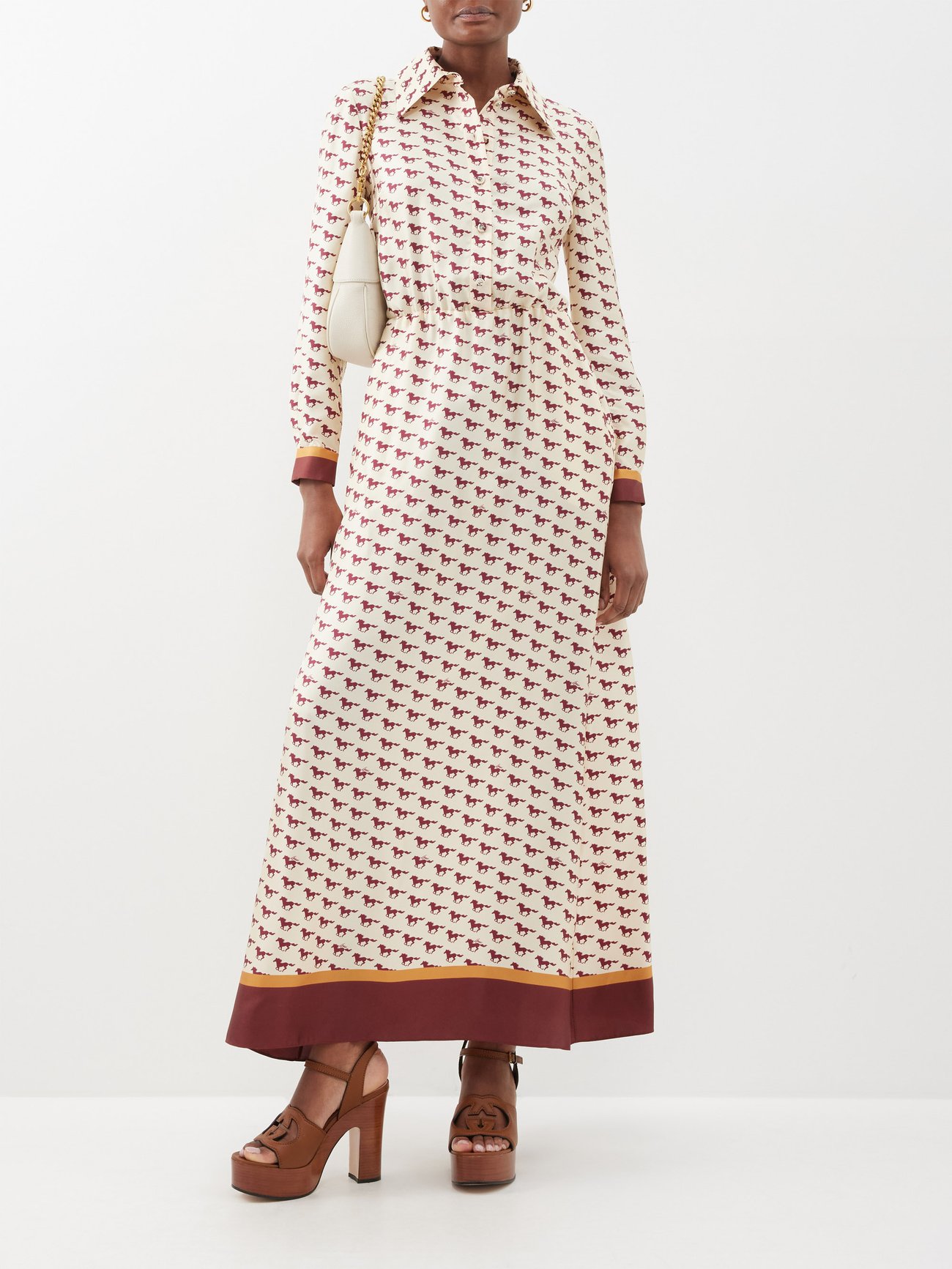 GUCCI Horse-Print Silk-Twill Shirt Dress in Ivory | Endource