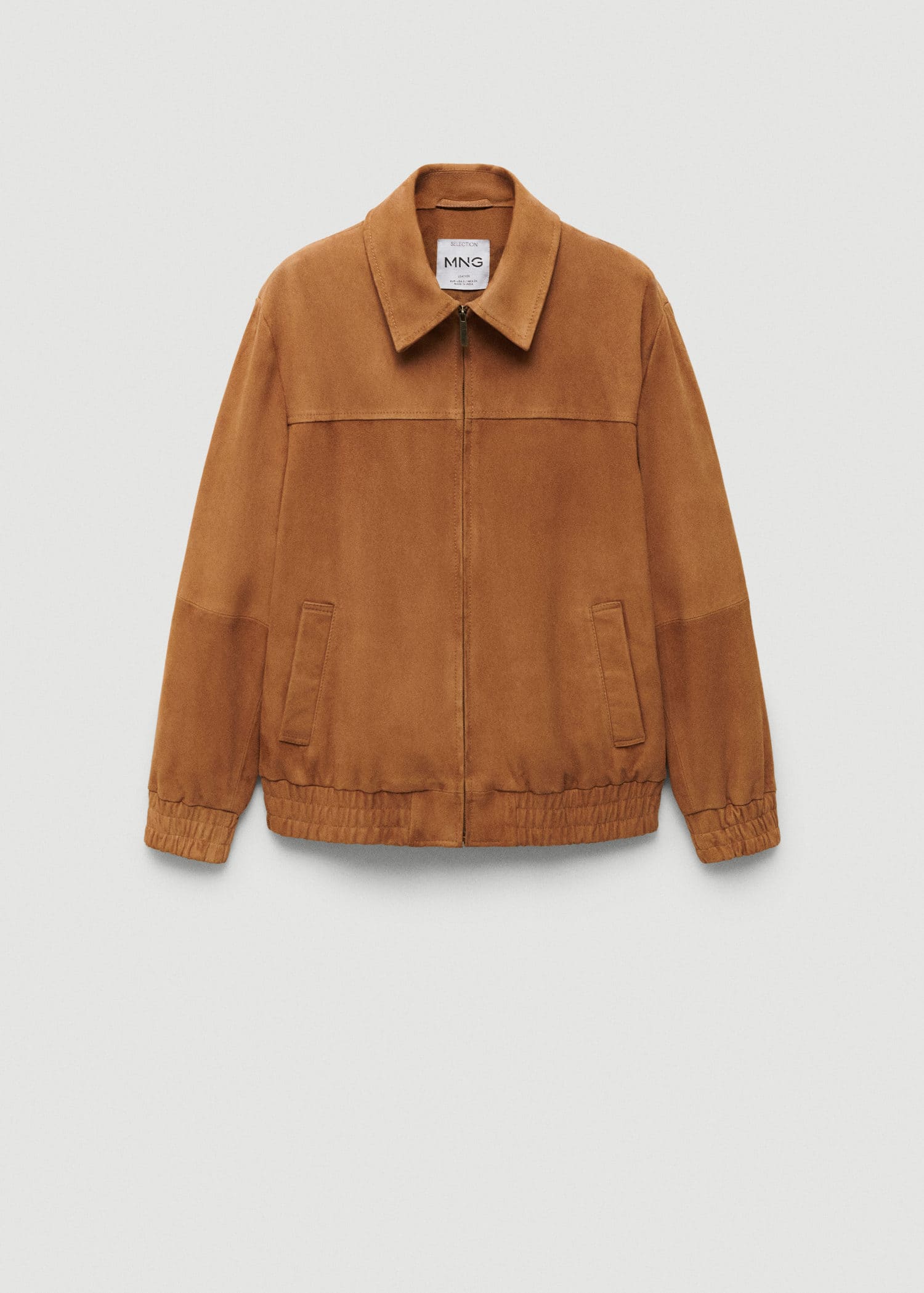 MANGO Leather Bomber Jacket in Medium Brown | Endource