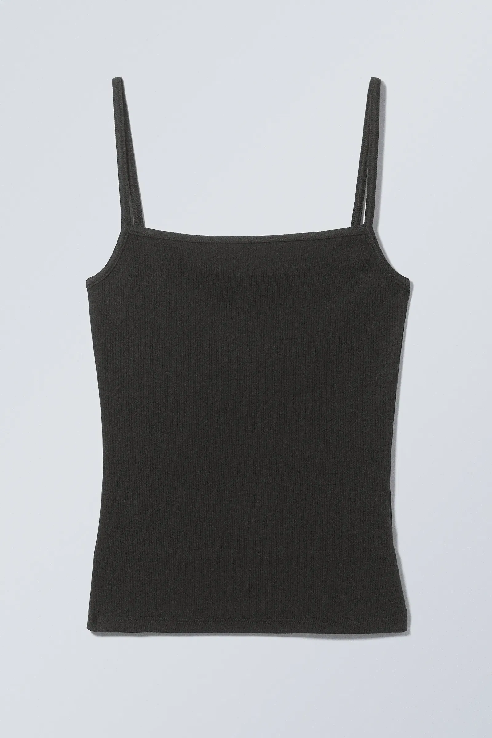 WEEKDAY Square Neck Rib Singlet in Black | endource