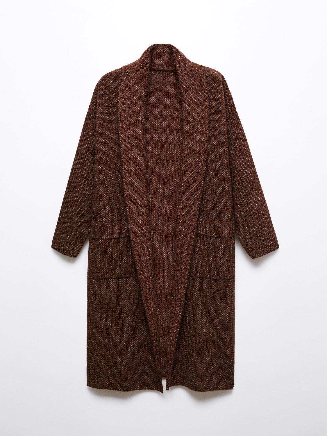 MANGO Chasey Longline Knitted Duster Coat in Brown | Endource