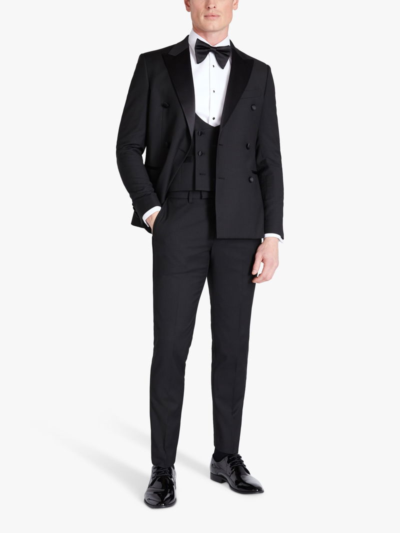 MOSS Slim Fit Double Breasted Tuxedo Jacket in Black | Endource