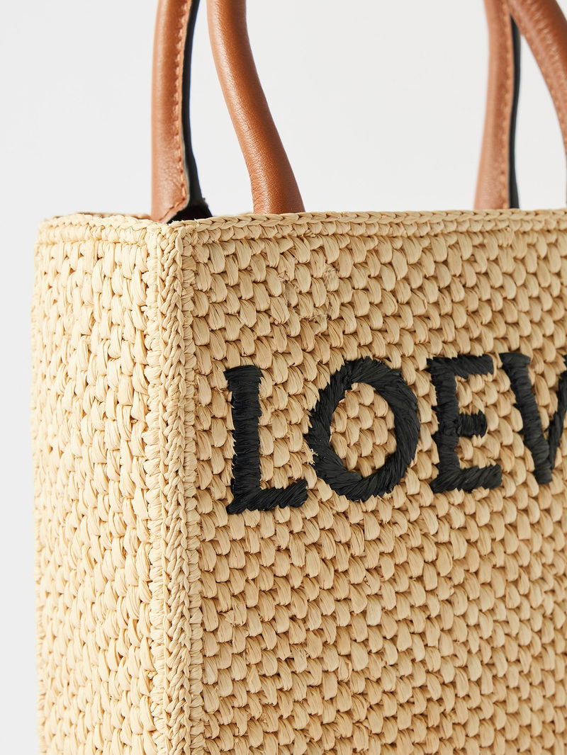 LOEWE A5 Logo-Jacquard Raffia Leather-Trim Tote Bag in Beige | endource