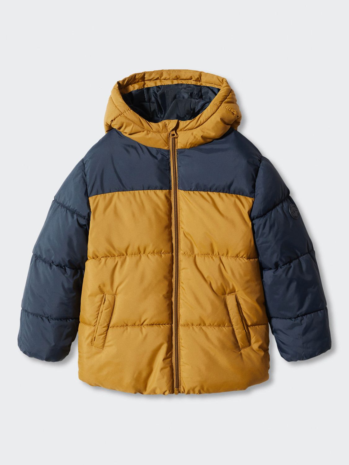 MANGO Kids' Colour Block Hooded Puffer Jacket in Medium Yellow | Endource