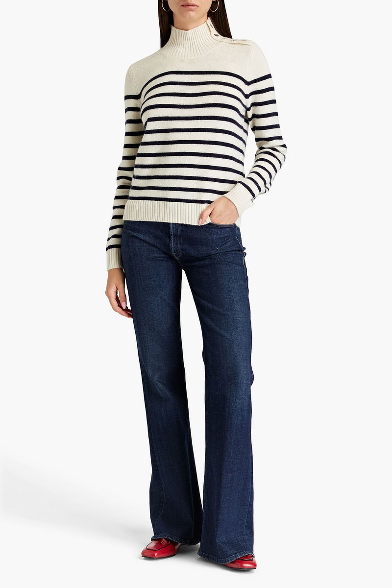 MAJE Striped Cashmere Turtleneck Sweater in Blue | endource